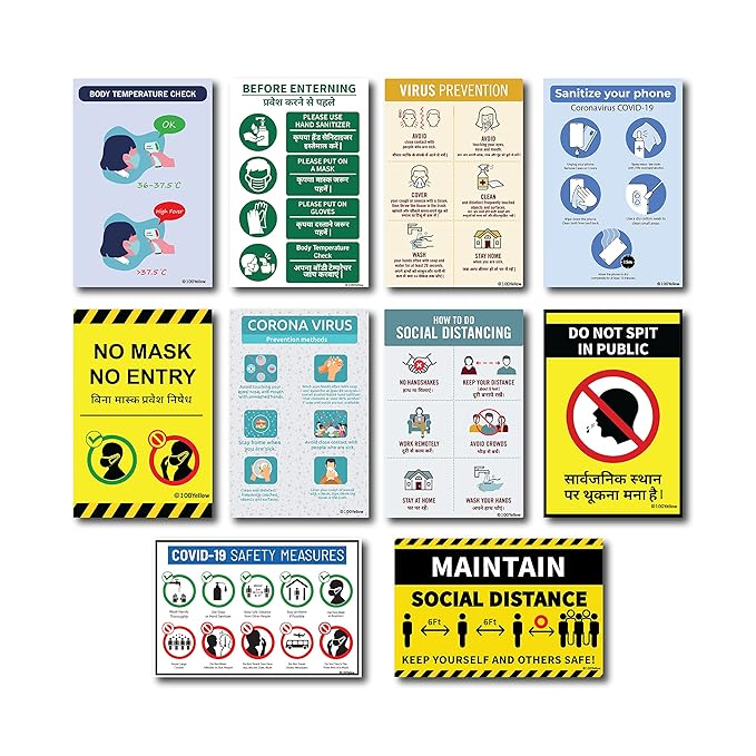 100Yellow® Safety Measures Corona Virus Precaution Wall Posters For ...