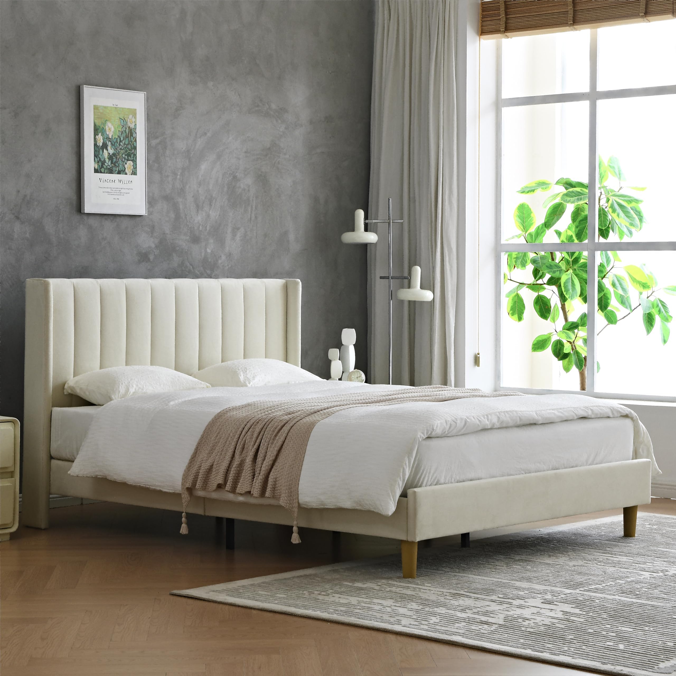 Amazon.com: YUHUASHI upholstered Platform Bed Frame/Queen Bed Frame ...