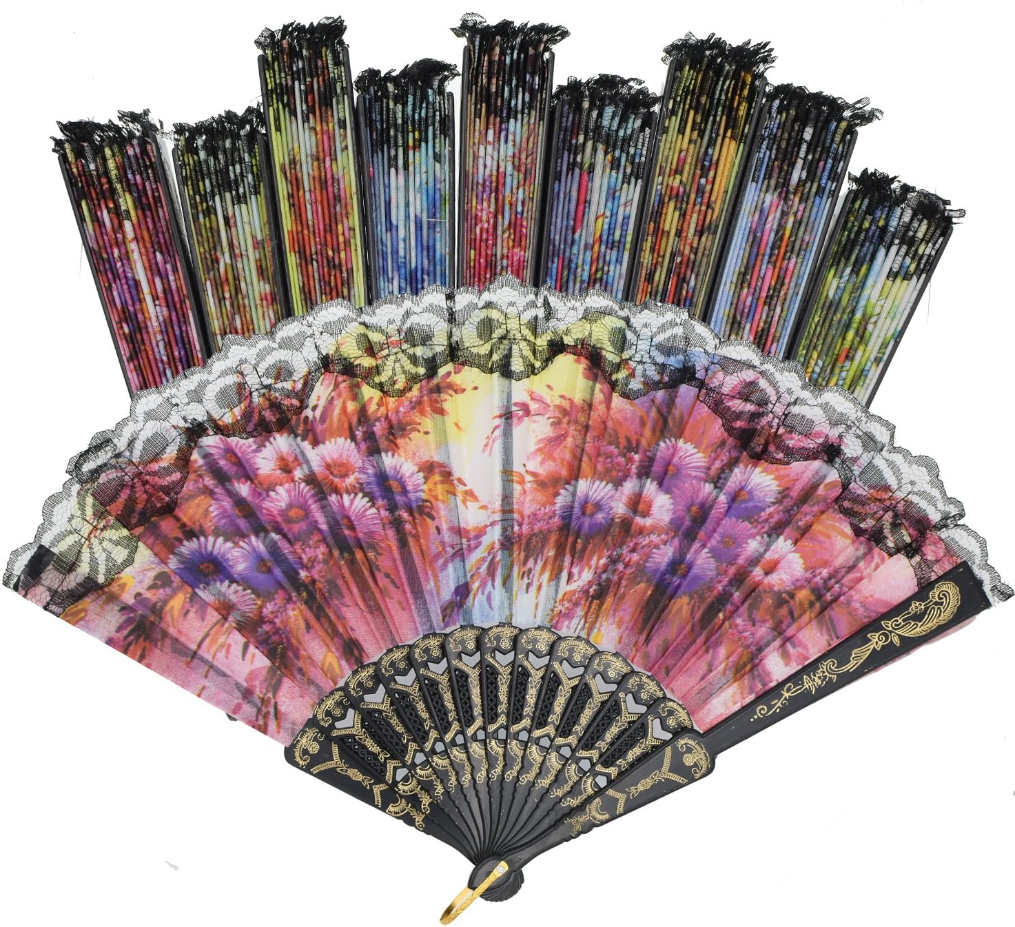 Amazon.com: New Set of 12 Religious Summer Black Hand Fans with Folding ...