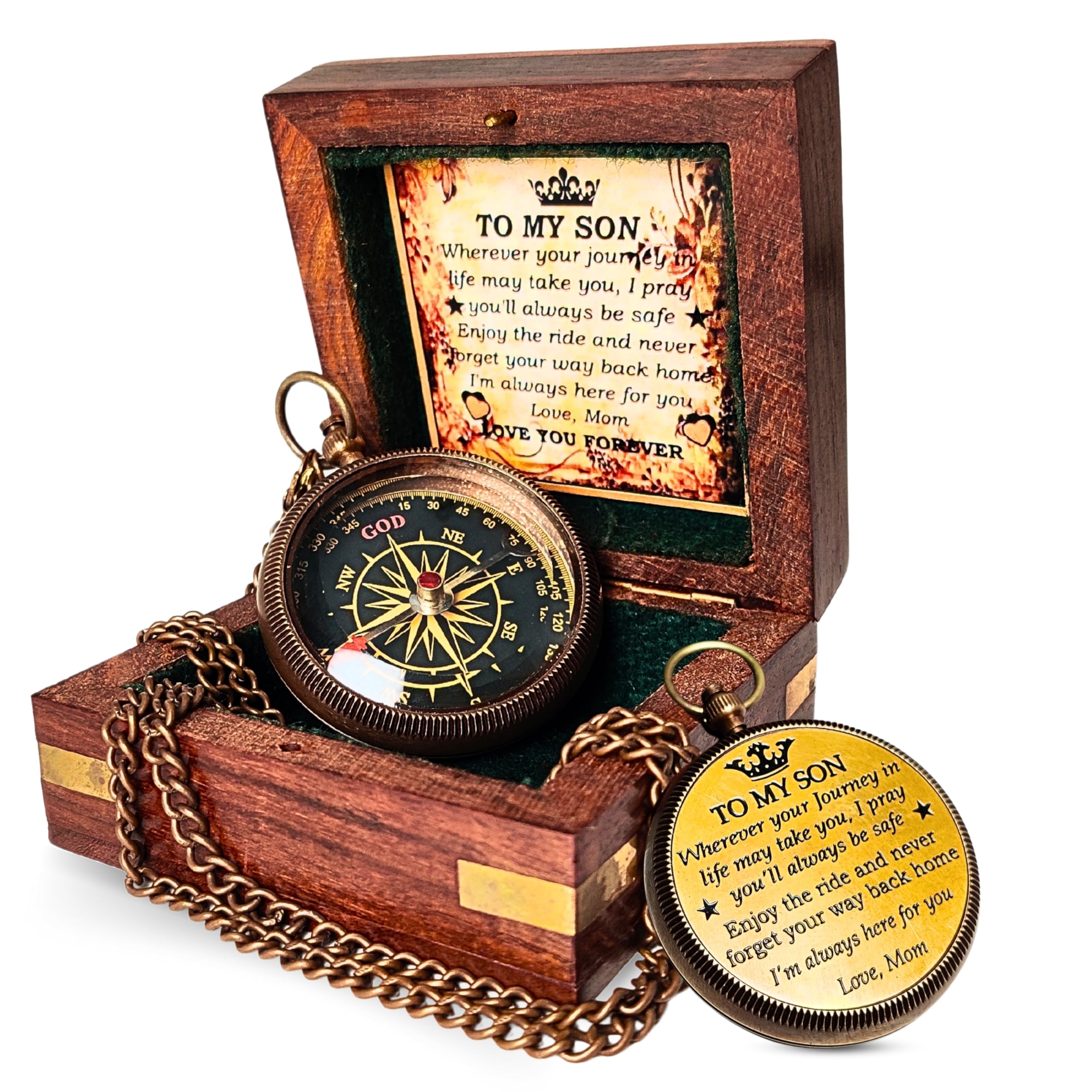 Amazon.com : ANTIQUANA to My Son Compass with Wooden Box-Mom to Son ...