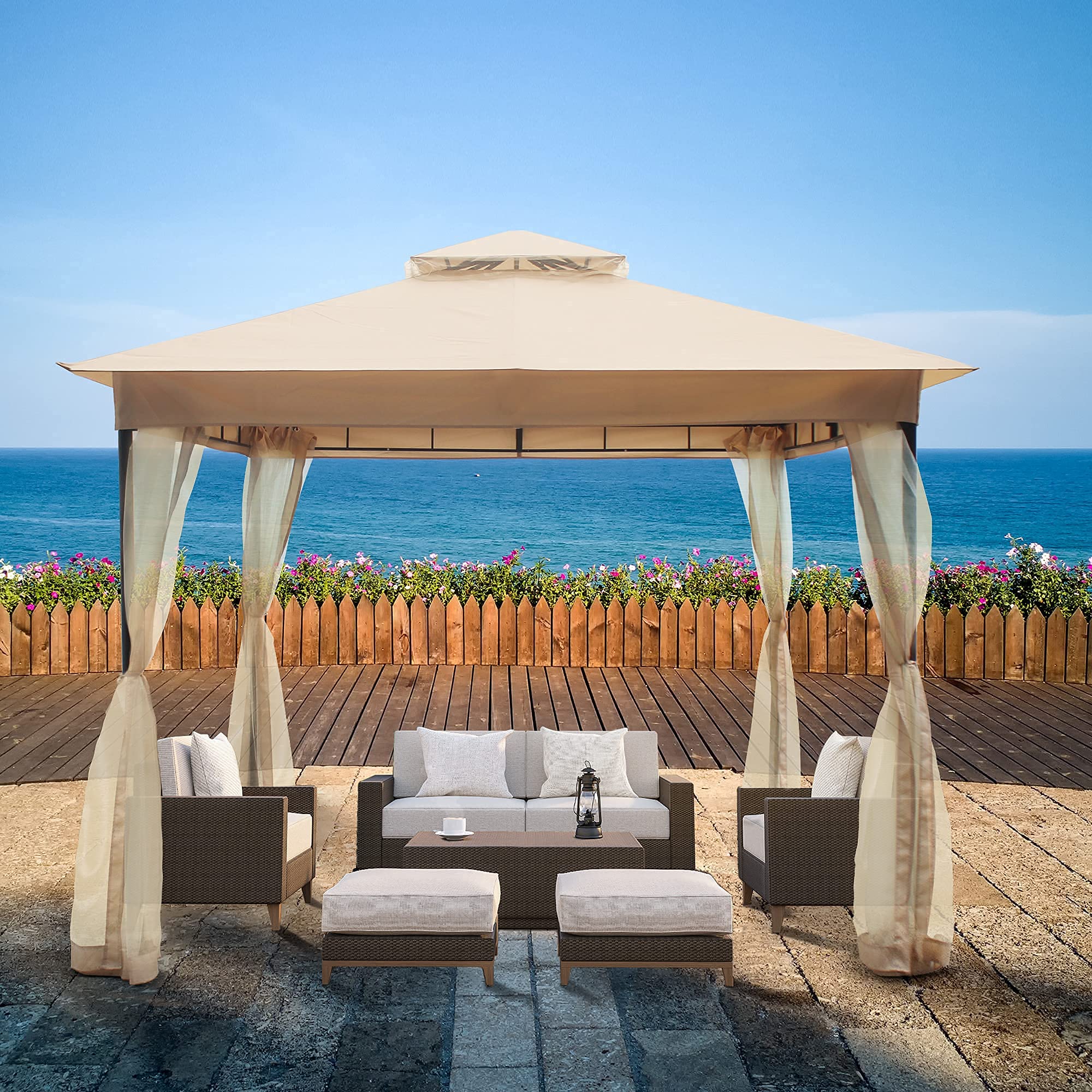 Dikasun Outdoor Steel Patio Gazebo 10x10 With Curtains Netting Backyard ...