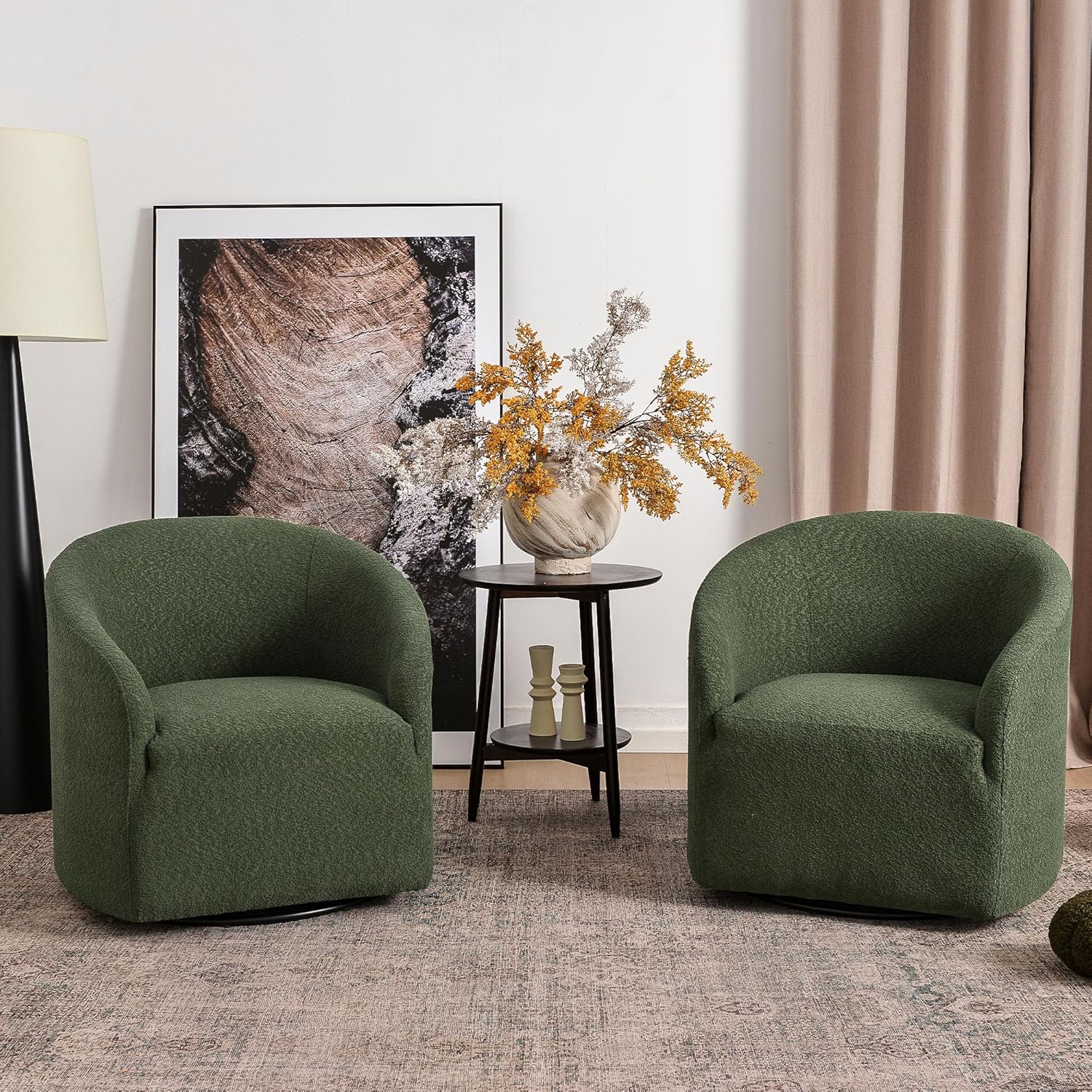 Amazon.com: KINWELL 32" Wide Modern Boucle Swivel Barrel Chairs Set of ...