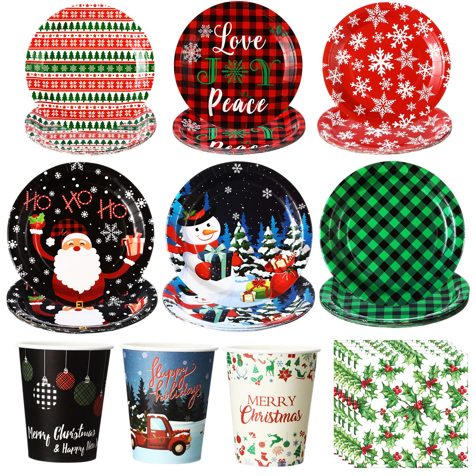Amazon.com: Sieral 120 Pcs Christmas Plates and Napkins Set Christmas ...