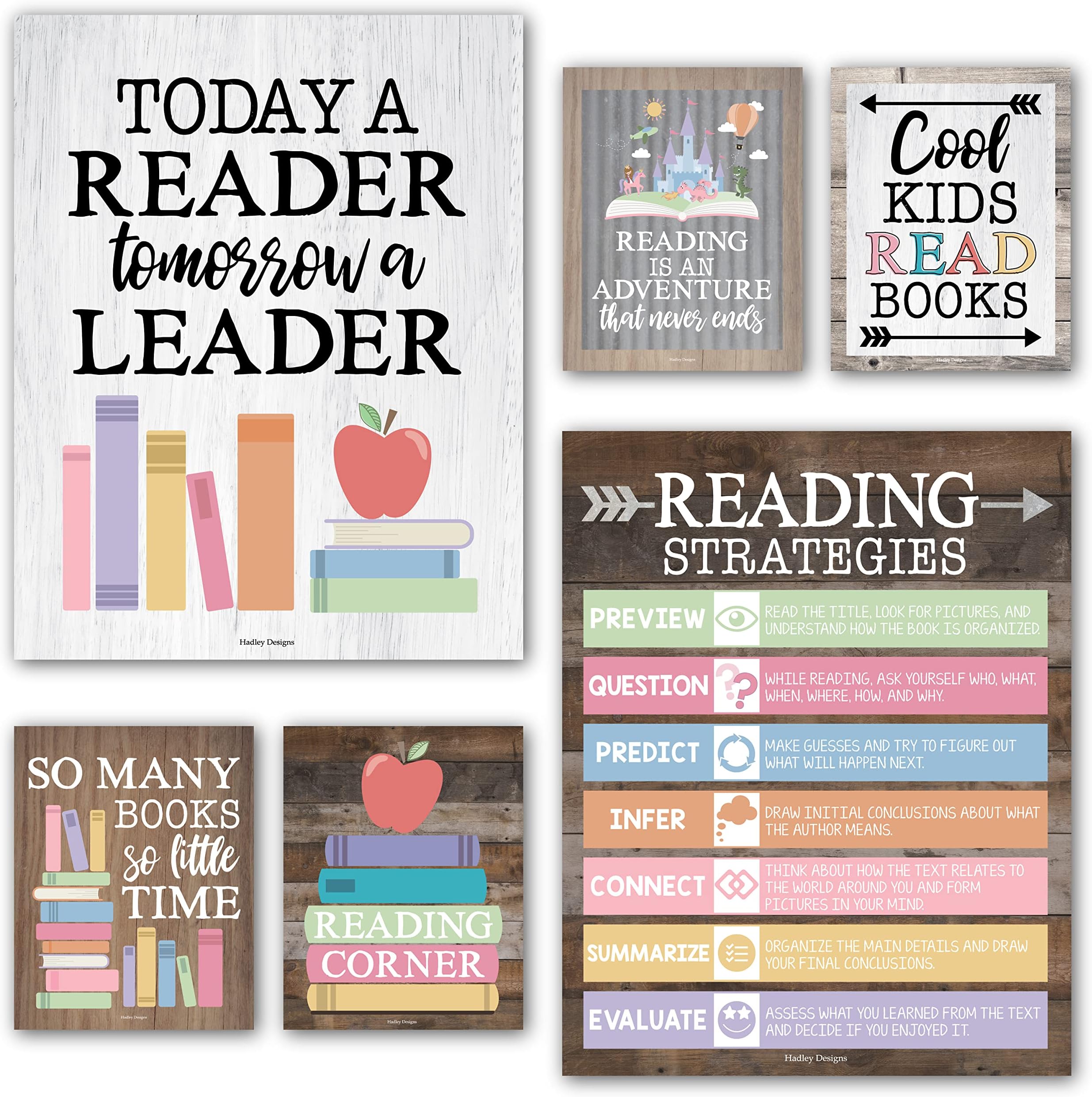 Amazon.com : Hadley Designs 6 Motivational Reading Strategies Posters ...