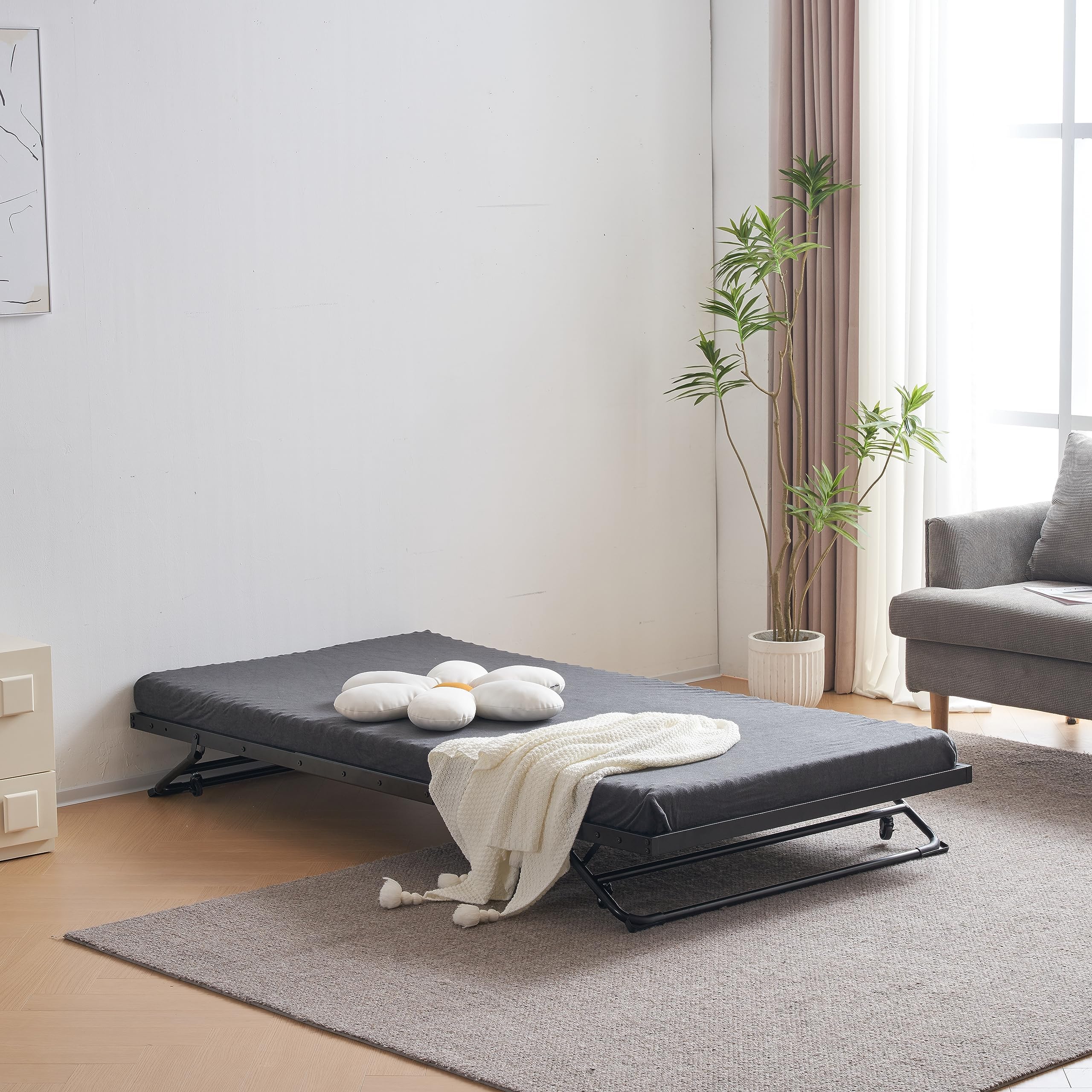 Amazon.co.jp: Single Bed for Living Alone, Steel Tubular Bed, Folding ...