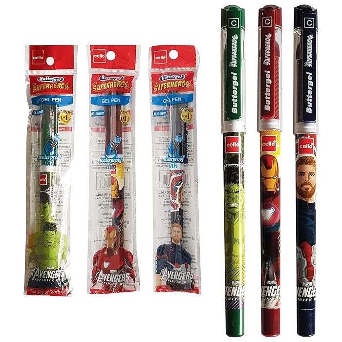 Buy 3 x 0.5mm BIC CELLO BUTTERGEL MARVEL HULK IRON MAN CAPTAIN AMERICA ...