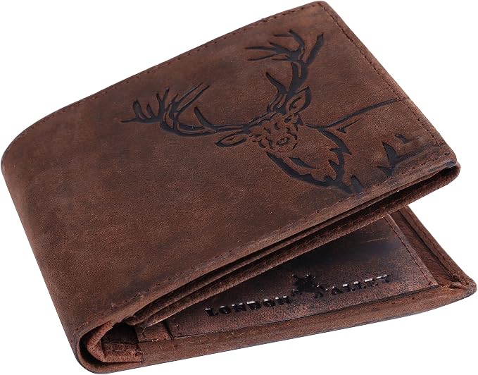 Amazon.com: LONDON ALLEY Elk Vintage Brown Leather Wallet For Men, 6 ...