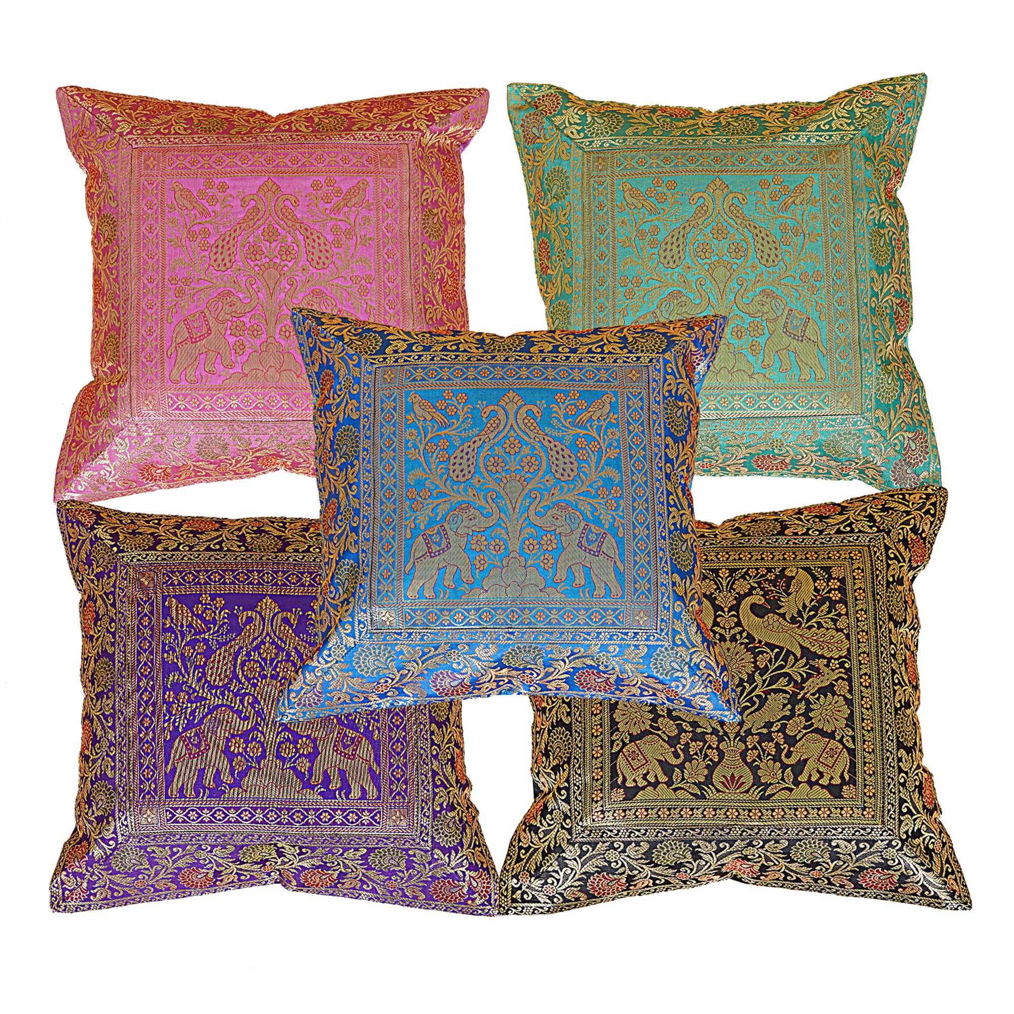 Amazon.com: Indian Set of 05 16x16 inch (41x41 cm) Elephant Banarsi ...