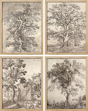 Amazon.com: SIGNWIN Framed Poster Forest Tree Sketches Sepia Duotone ...