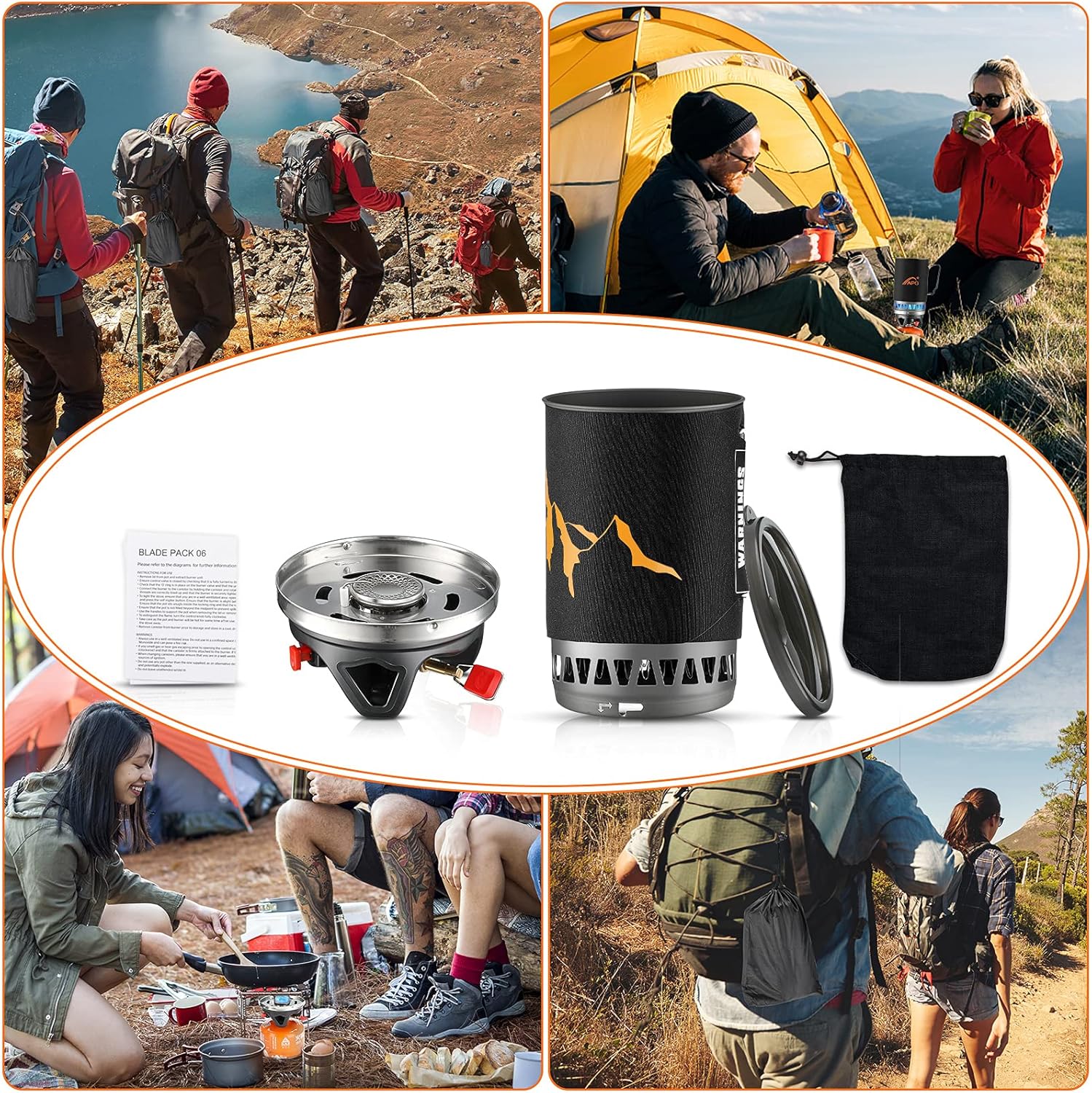 1400ML Backpacking Stove, Portable Camping Cooking System, Self Lighter ...