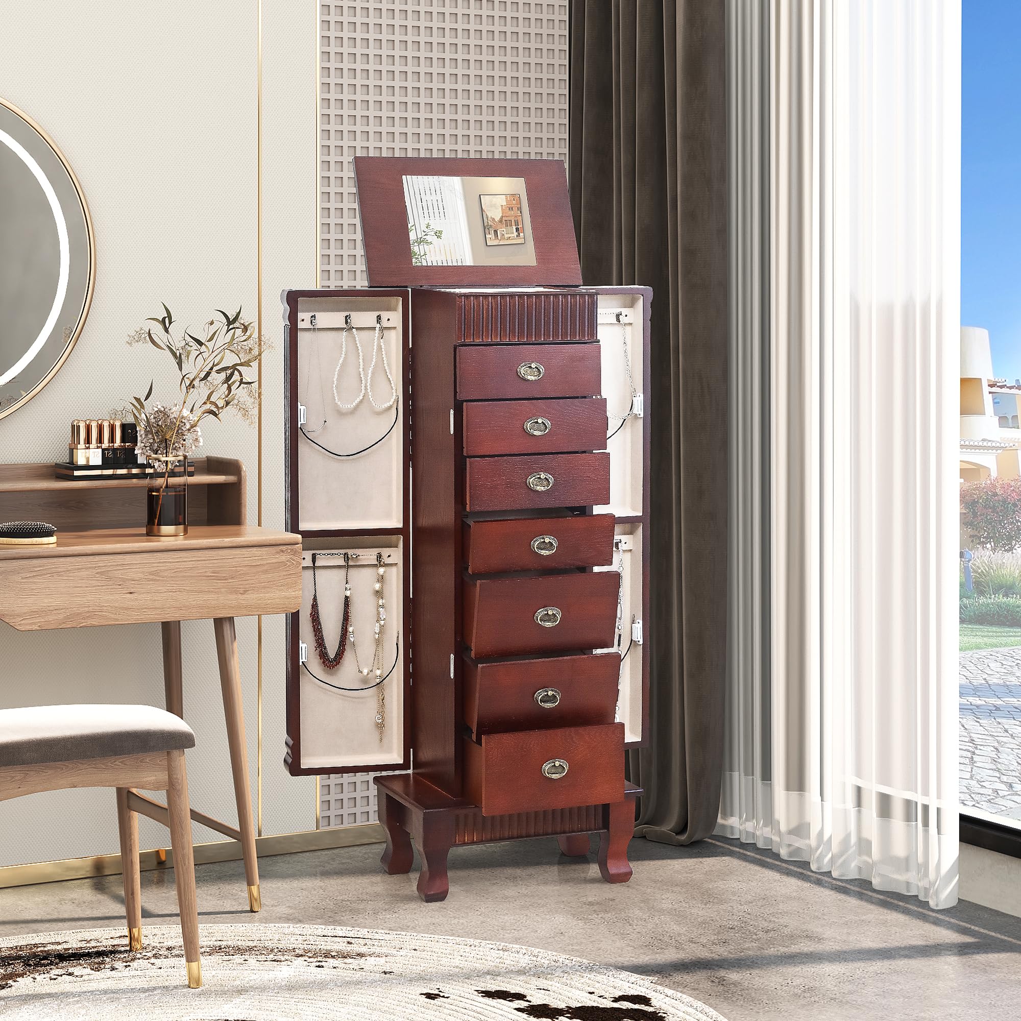 Amazon.com: HOMHUM 7 Drawers Standing Jewelry Cabinet Armoire, Jewelry ...
