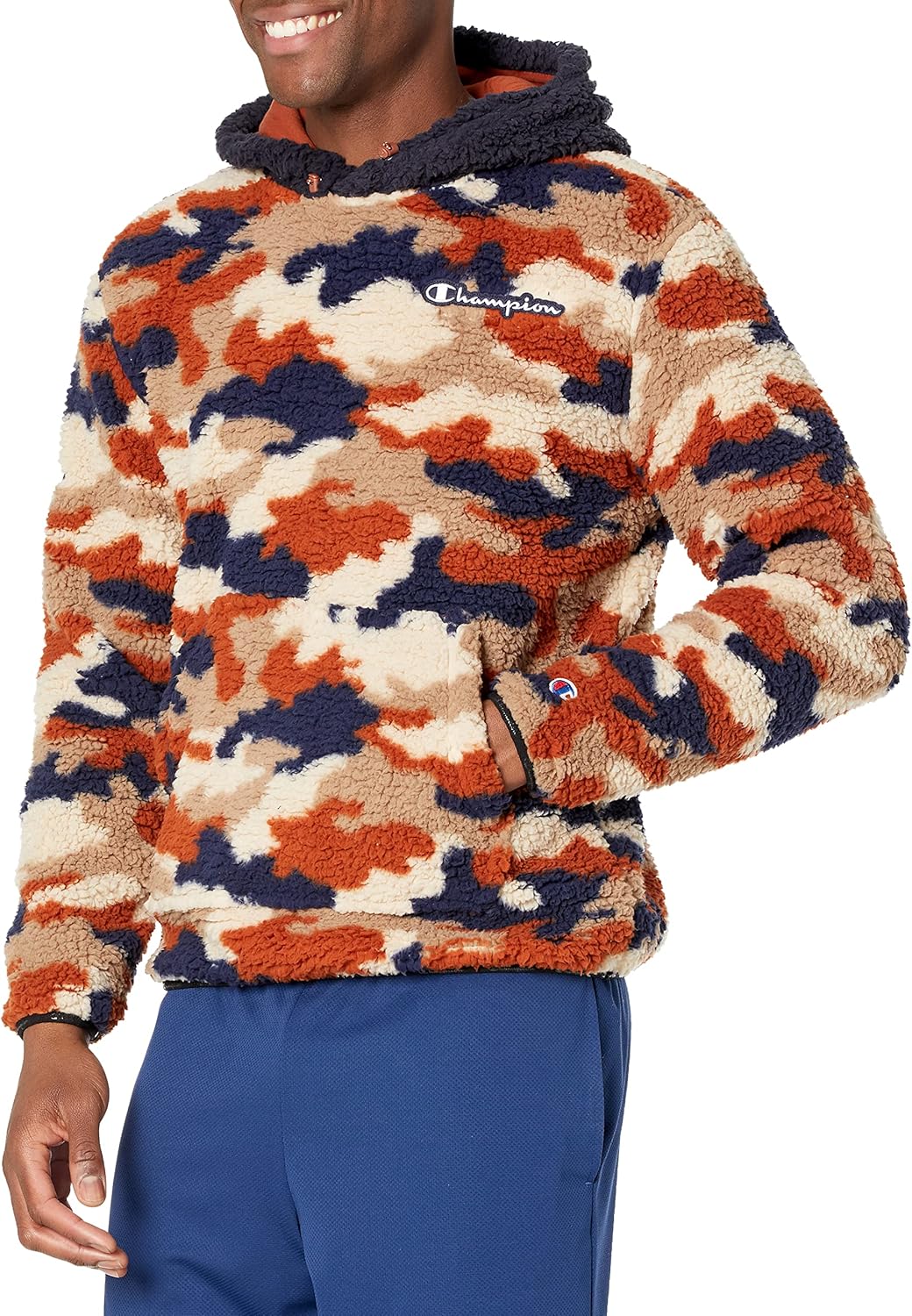 Champion Men's Colorblocked Sherpa AOP Hoodie, Camo Pebblestone/Ath ...