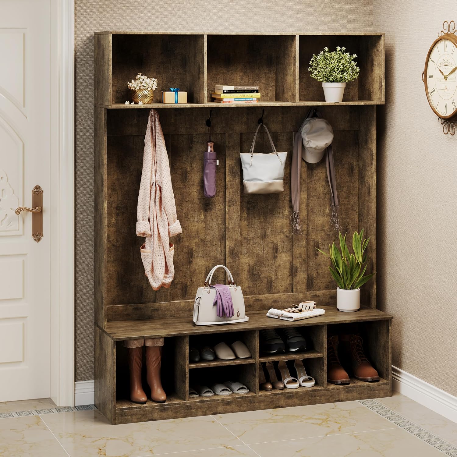 Amazon.com: HAOBO Home Hall Tree with Bench and Shoe Storage, Entryway ...