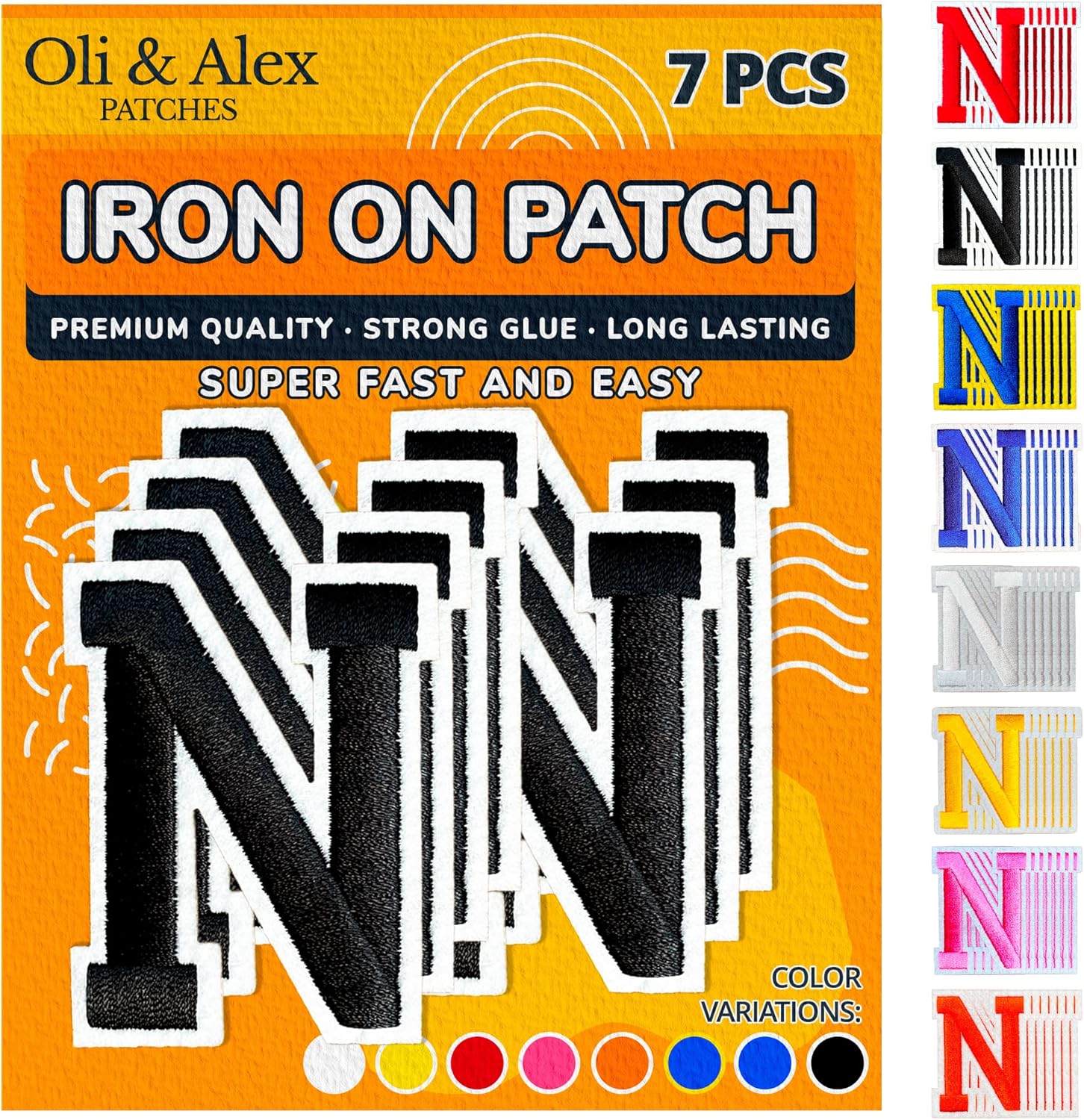 Amazon.com: Oli and Alex Iron On Letters 2.4 inch - 7 pcs of N Black ...