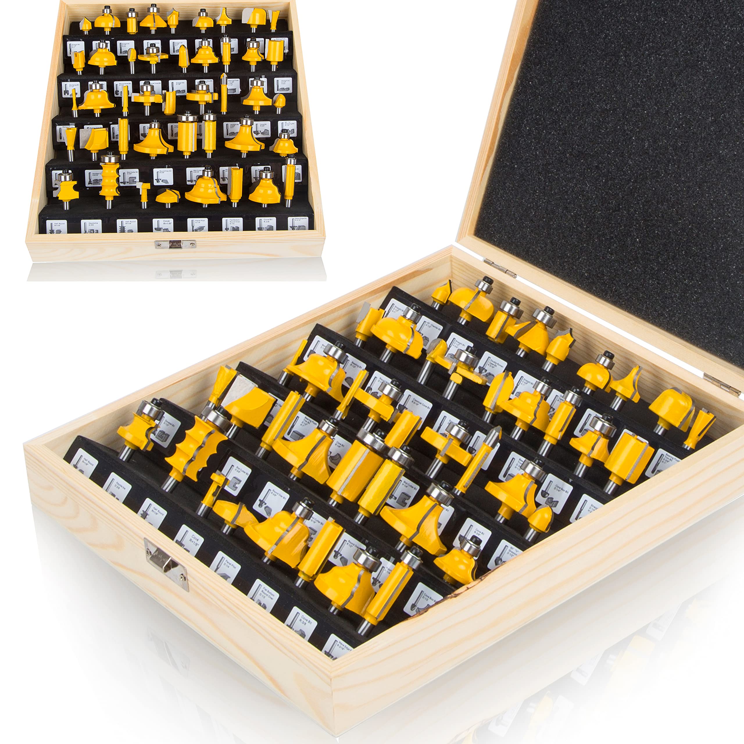 LEATBUY Router Bit Set 1/4 Inch Shank, 43 PCS Router Bits Miter Tongue ...