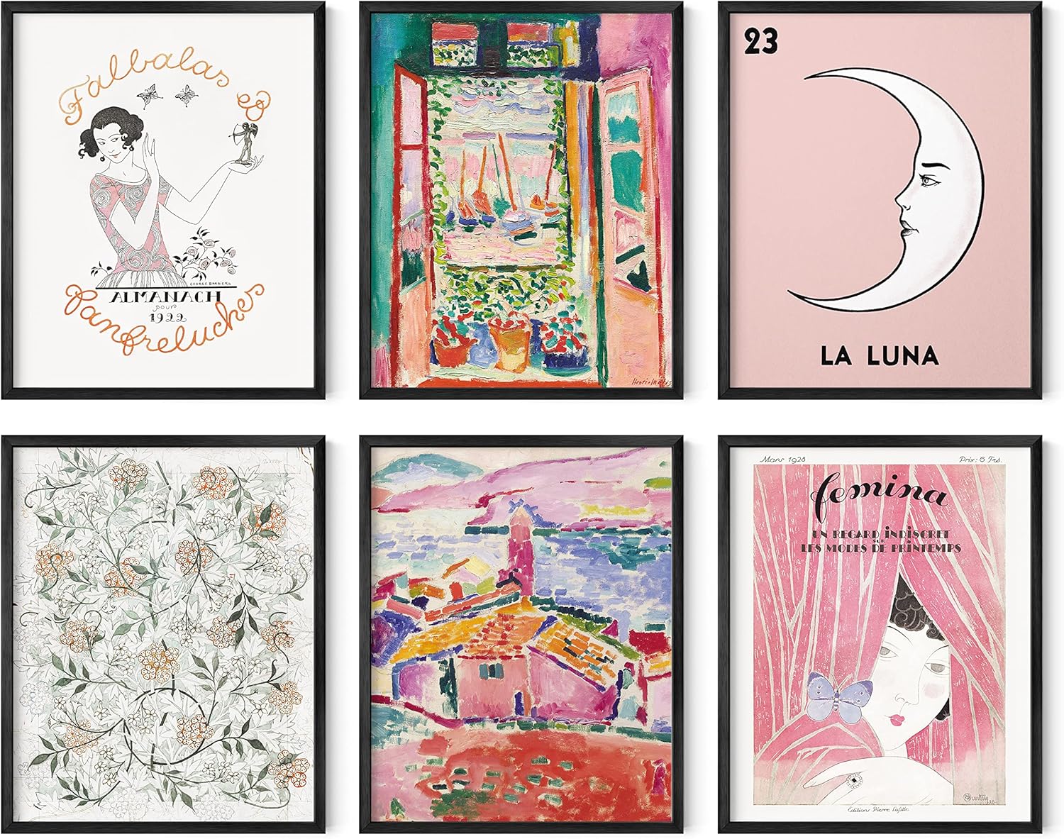 Amazon.com: HAUS AND HUES Pink Pictures For Wall - Set of 6 Henri ...