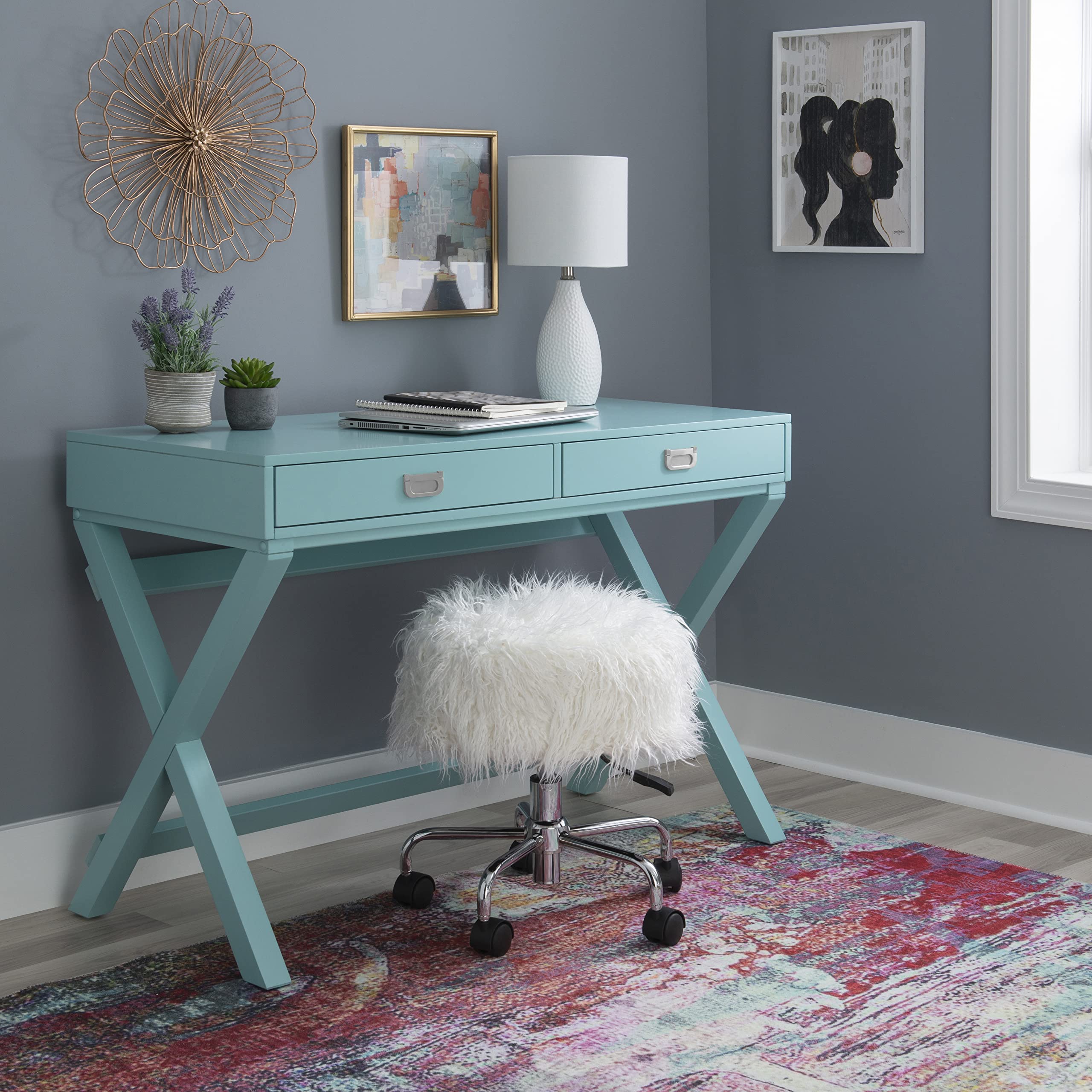 Linon Home D??cor Jaycee Blue Writing Desk, 20"D x 44"W x 30"H, Blue