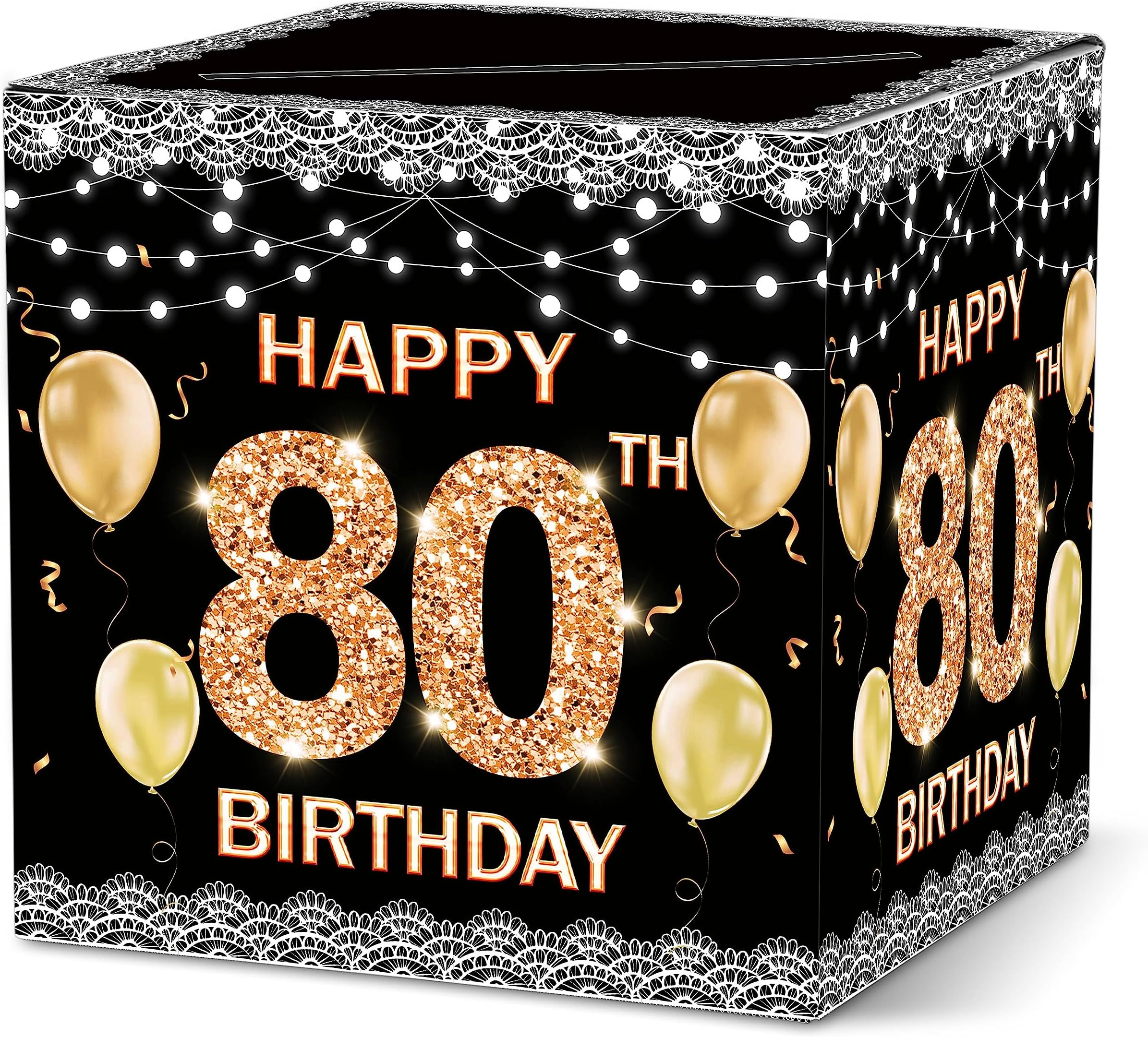 Amazon.com: Ymyfdyj 80th Birthday Card Box, Black Gold Card Box Holder ...