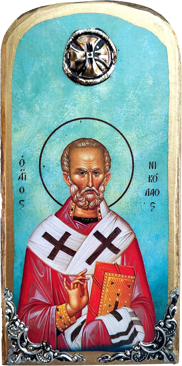 Icône en bois grec chrétien orthodoxe Saint Nikolaos Nicolas / OP10 ...