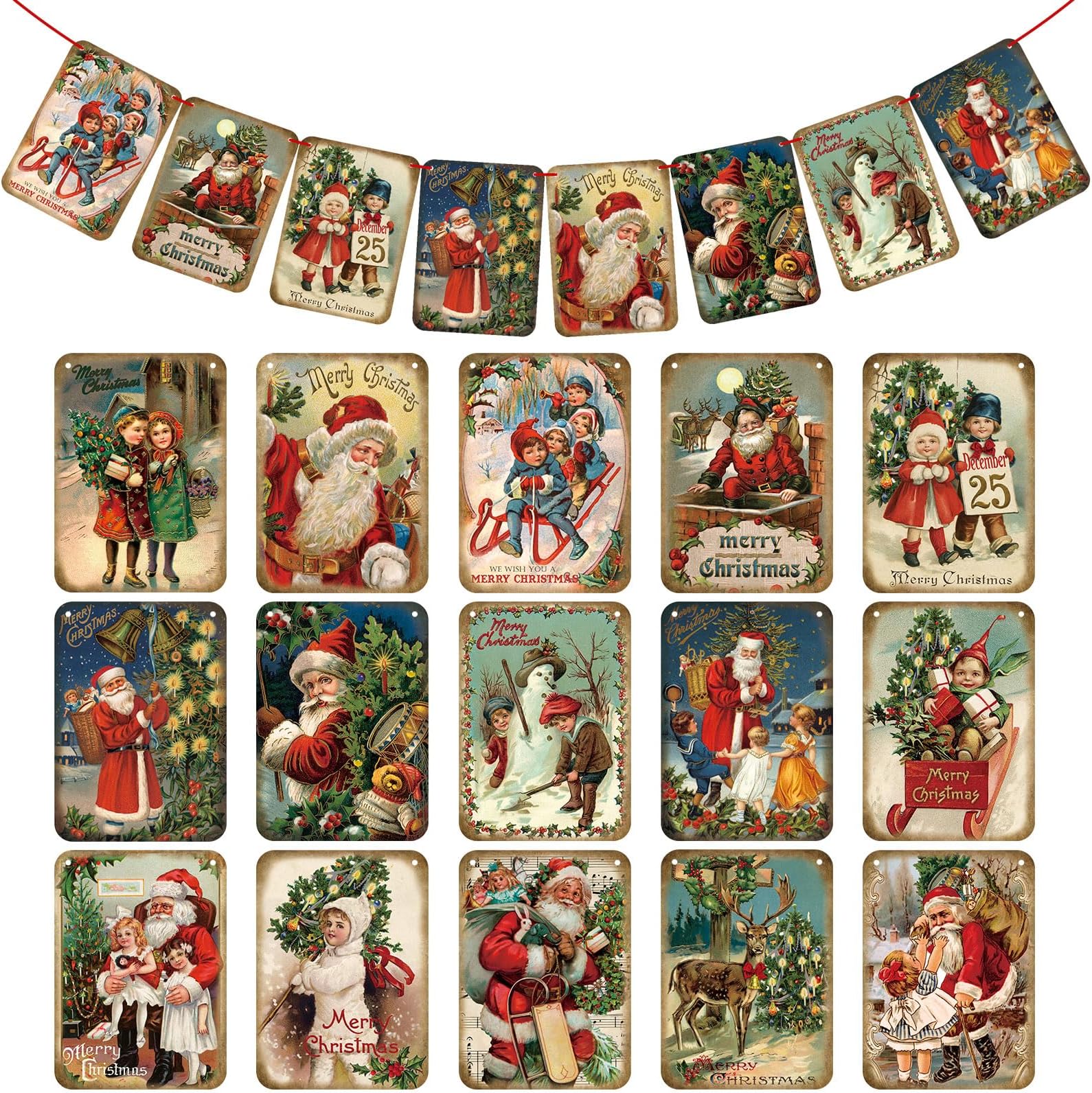 Amazon.com: Kinlop 4 Pieces Vintage Christmas Banner Xmas Fireplace ...