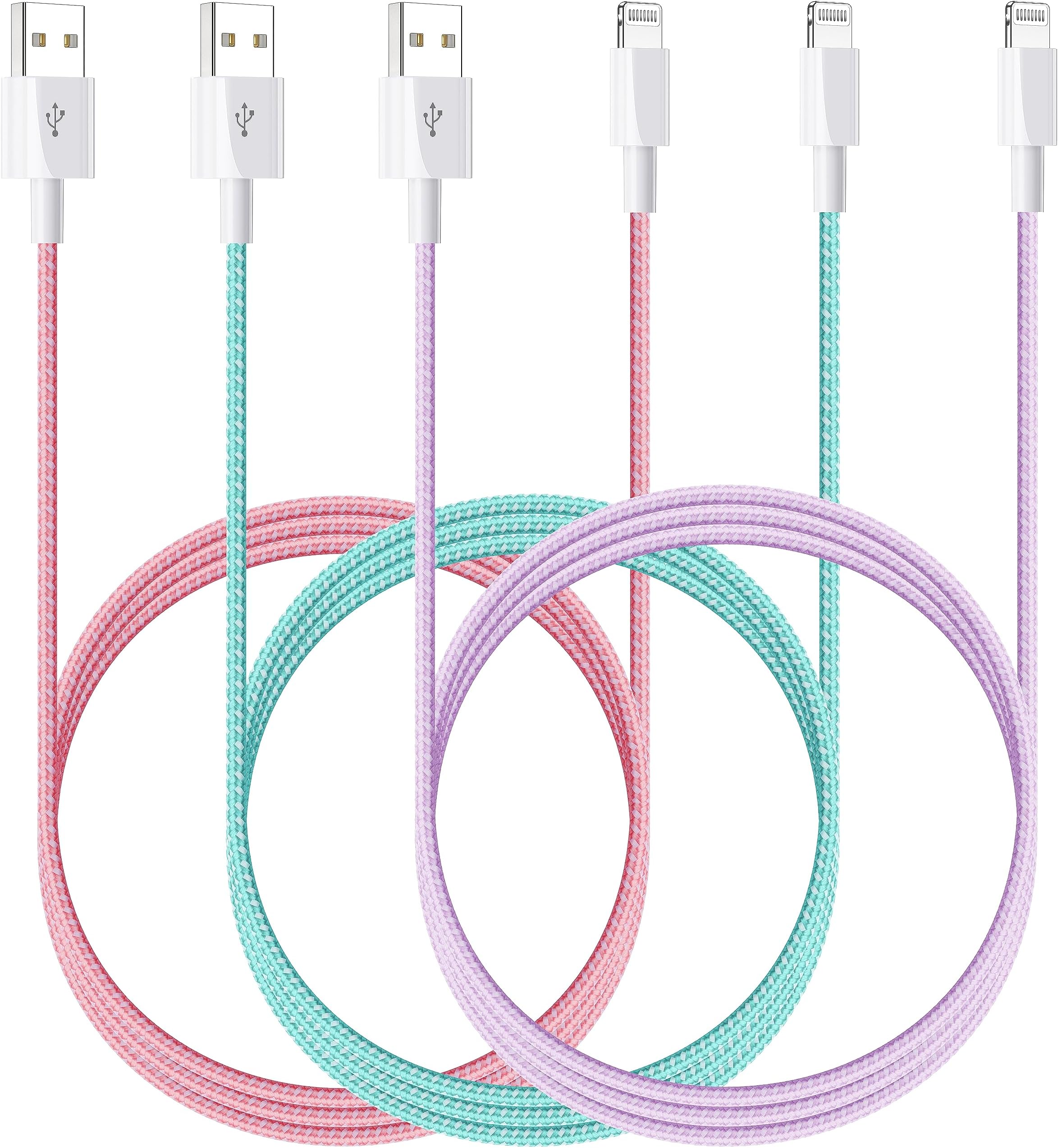 Amazon.com: iPhone Charger 10FT Durable Lightning Cable 10ft 3Pack ...