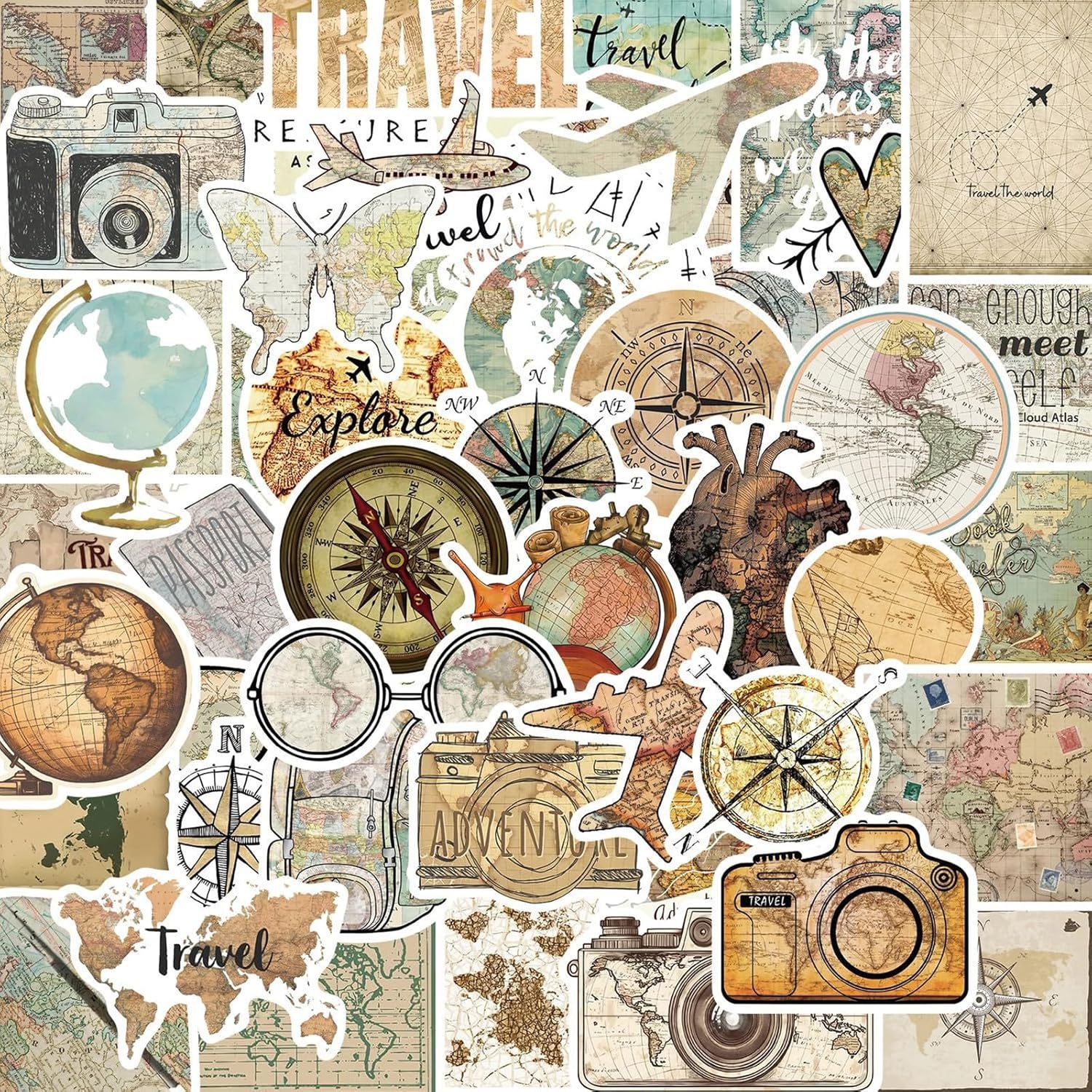 Amazon.com: 50Pcs Vintage Travel Clock Maps Stickers, Aesthetic Retro ...