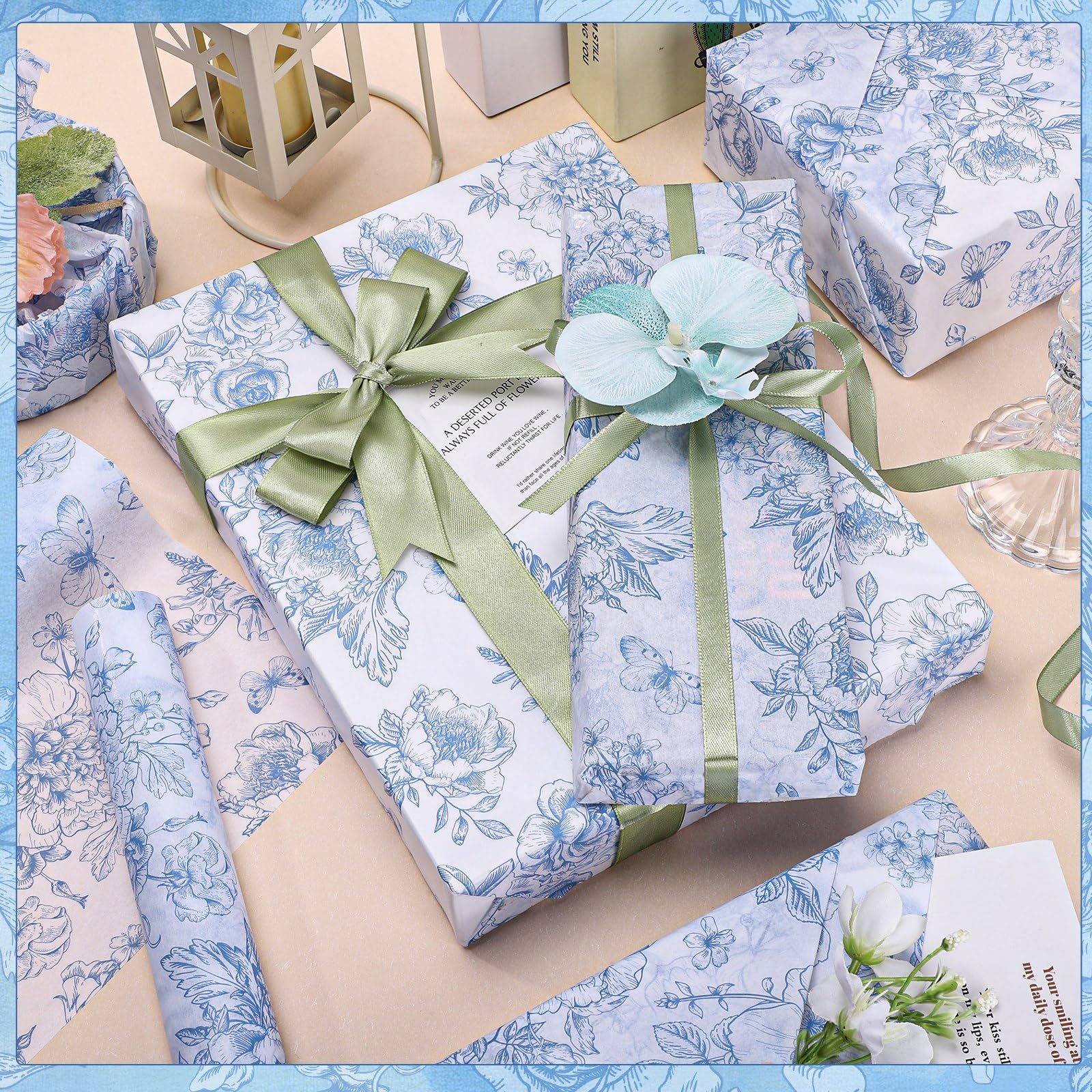 Snapklik.com : 120 Sheets Blue Tissue Paper Vintage Blue Floral Tissue ...