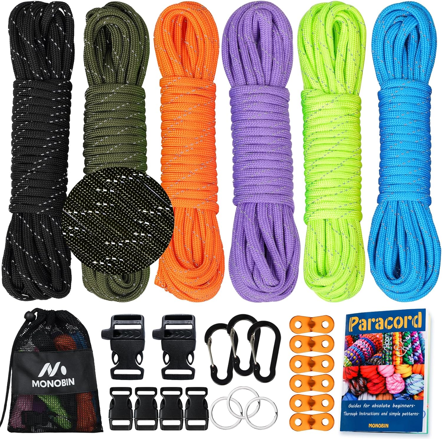 Amazon.com: MONOBIN Reflective Paracord Kit for Bracelets Making，6 ...