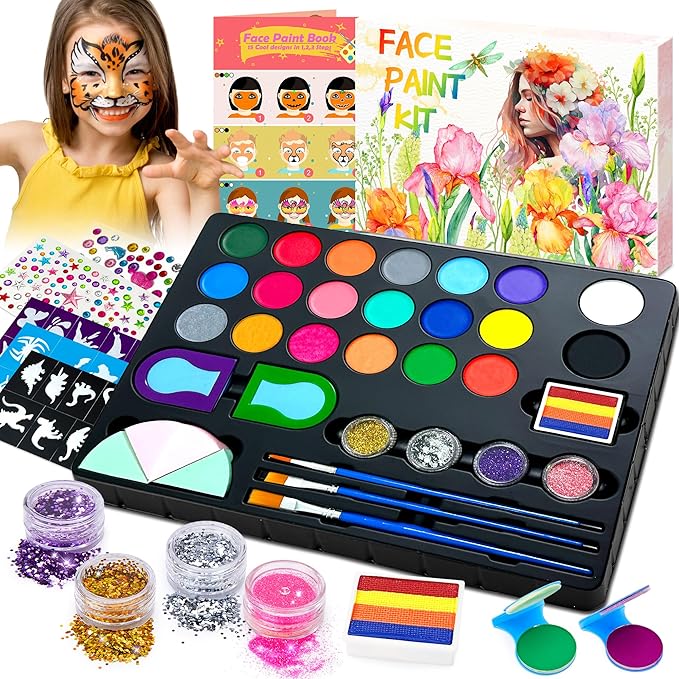Lubibi Face Paint Set for Kids, 20 Color Face Painting Palette with 4 ...
