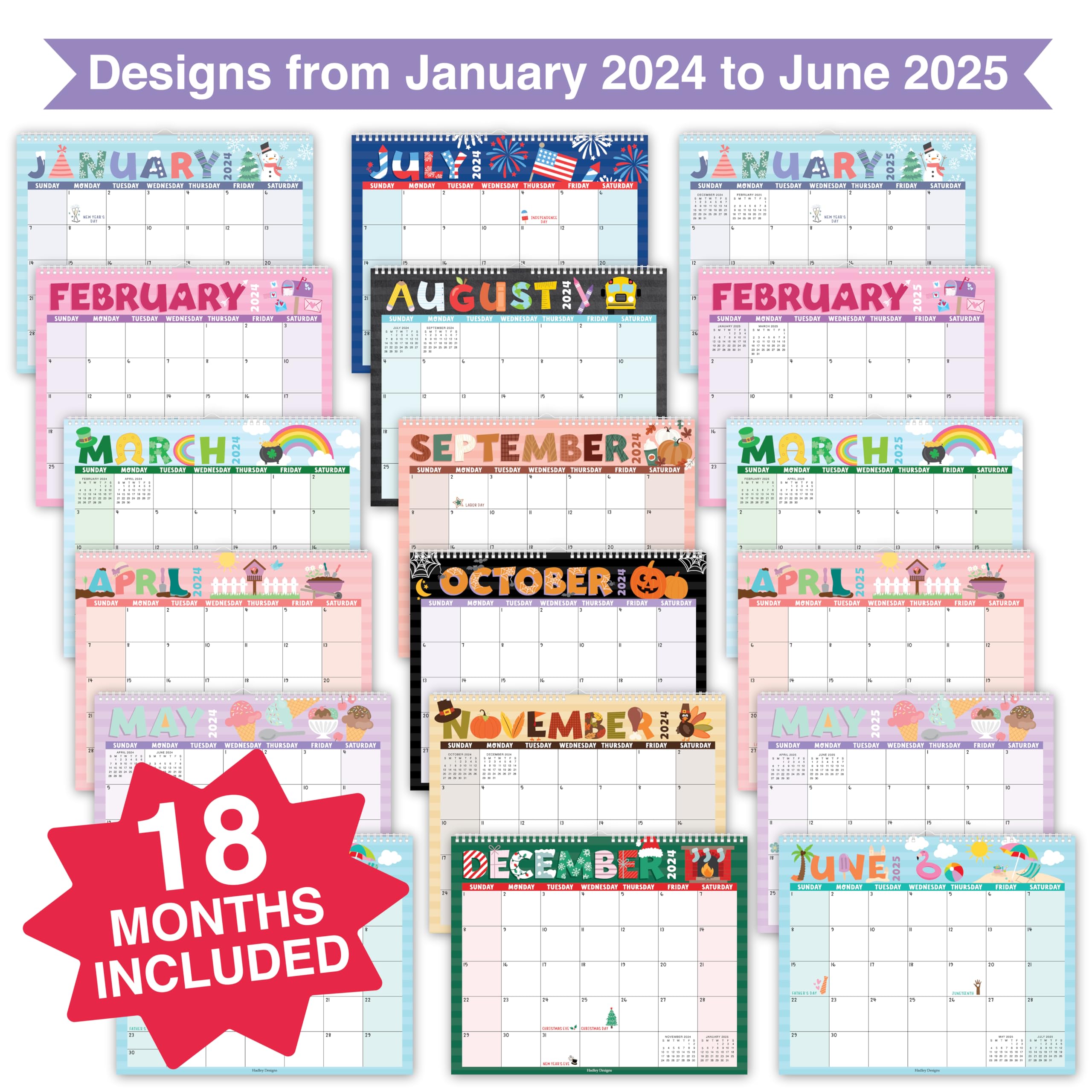 Snapklik.com : Hadley Designs Doodle Large Wall Calendar 2024-2025 - 18 ...