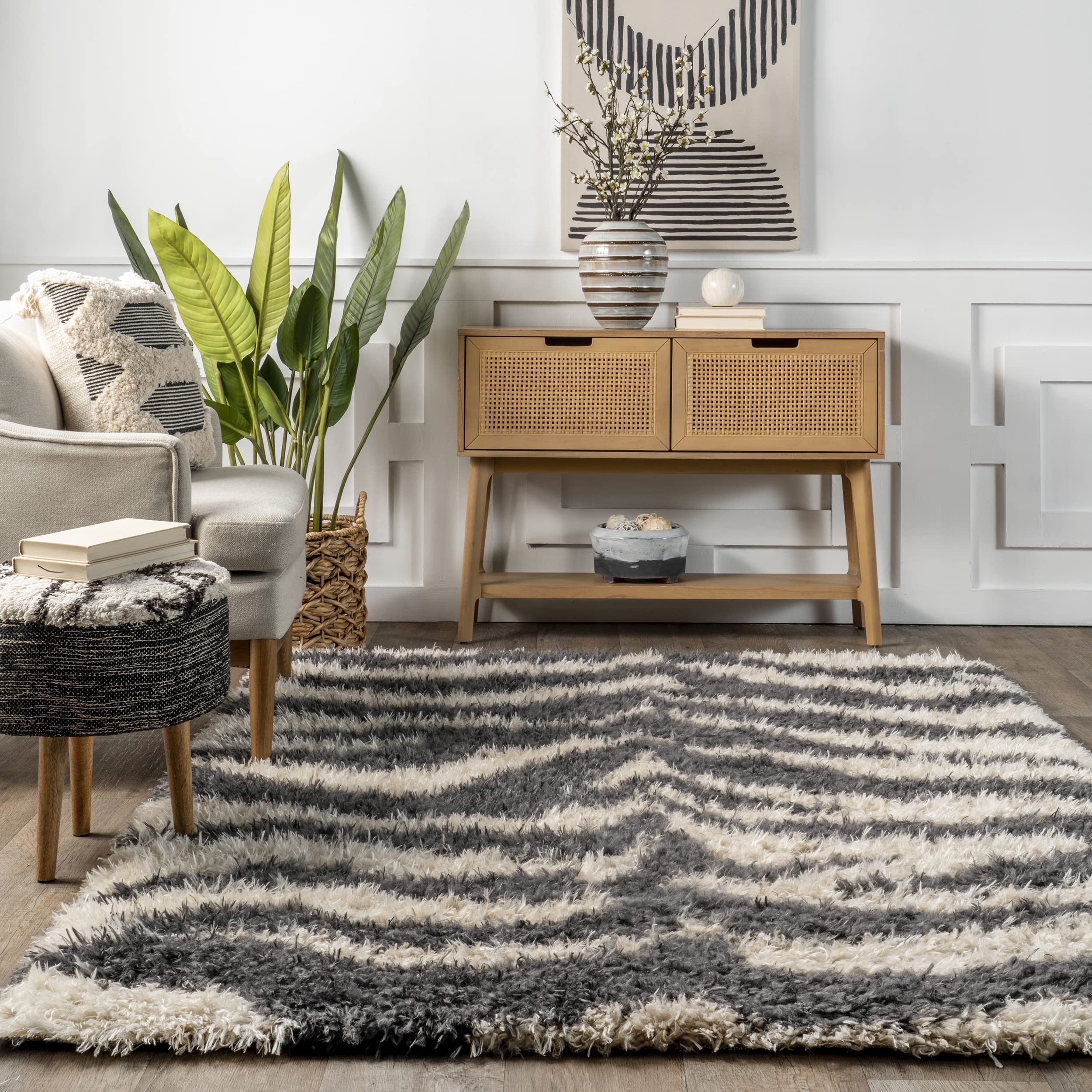 nuLOOM Jolicia Zebra Transitional Shag Area Rug, 5x8, Ivory