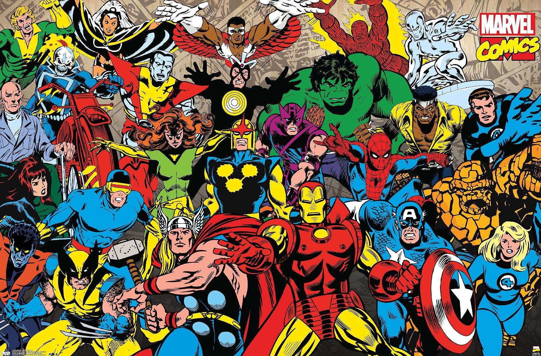 Amazon.com: Trends International Marvel Comics - Retro Lineup Wall ...