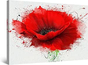 Amazon.com: Startonight Canvas Wall Art Red Poppy Abstract Flowers ...