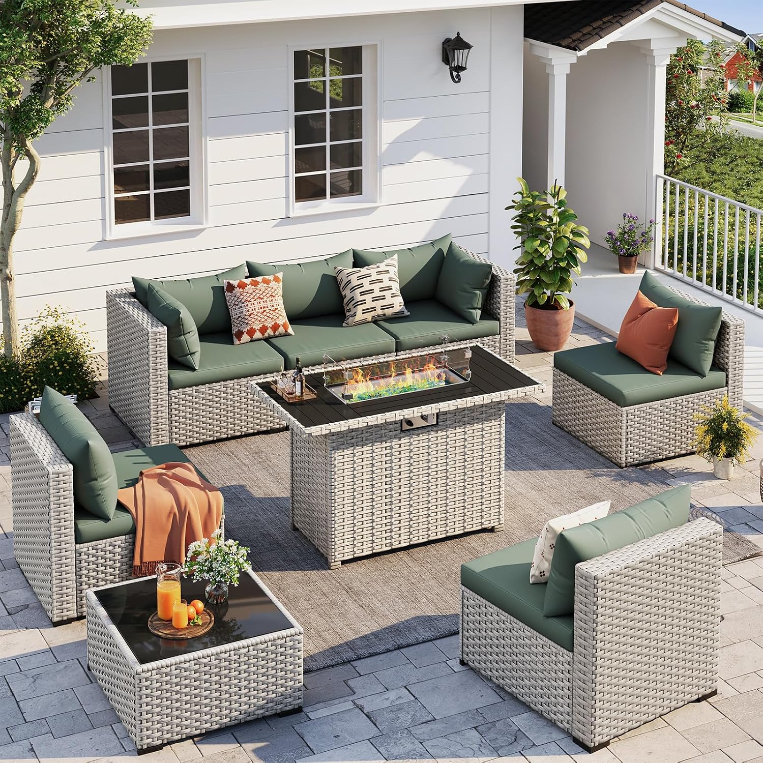 Amazon.com: UDPATIO Patio Furniture Set with Fire Pit Table, 8 Pieces ...