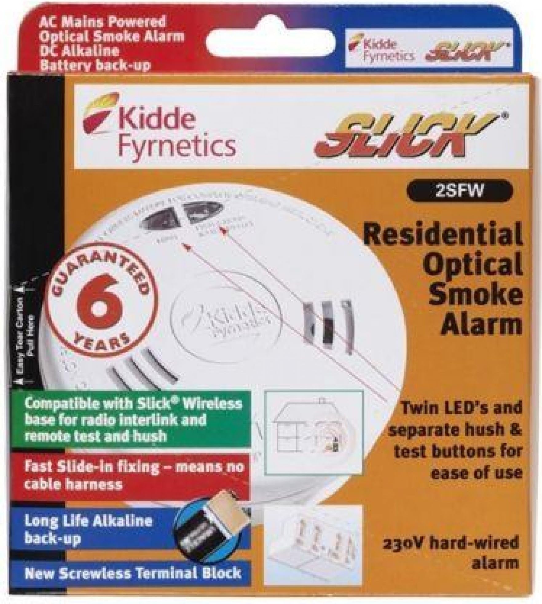 Kidde FireX KF20LL Interlinkable Mains Optical Smoke Alarm with 9V Long ...