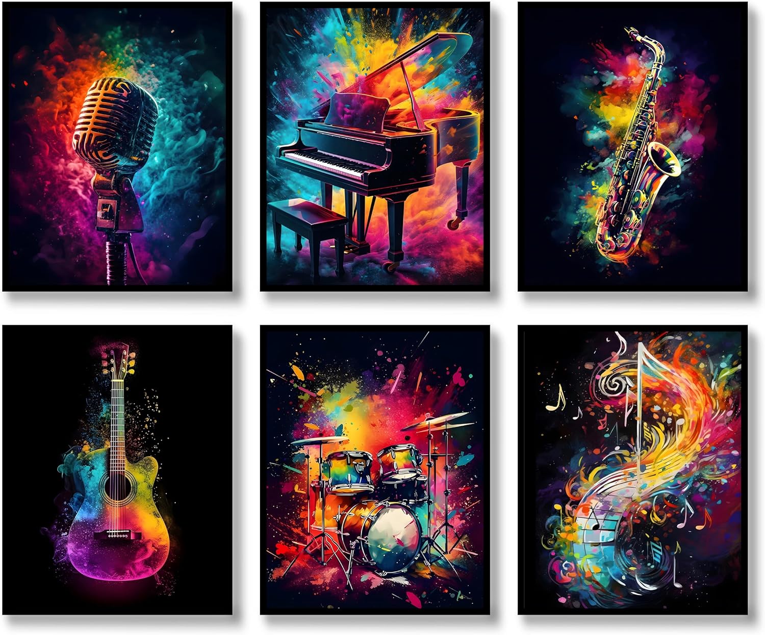 Amazon.com: Graffiti Wall Art Prints Set of 6 Cool Music Posters ...