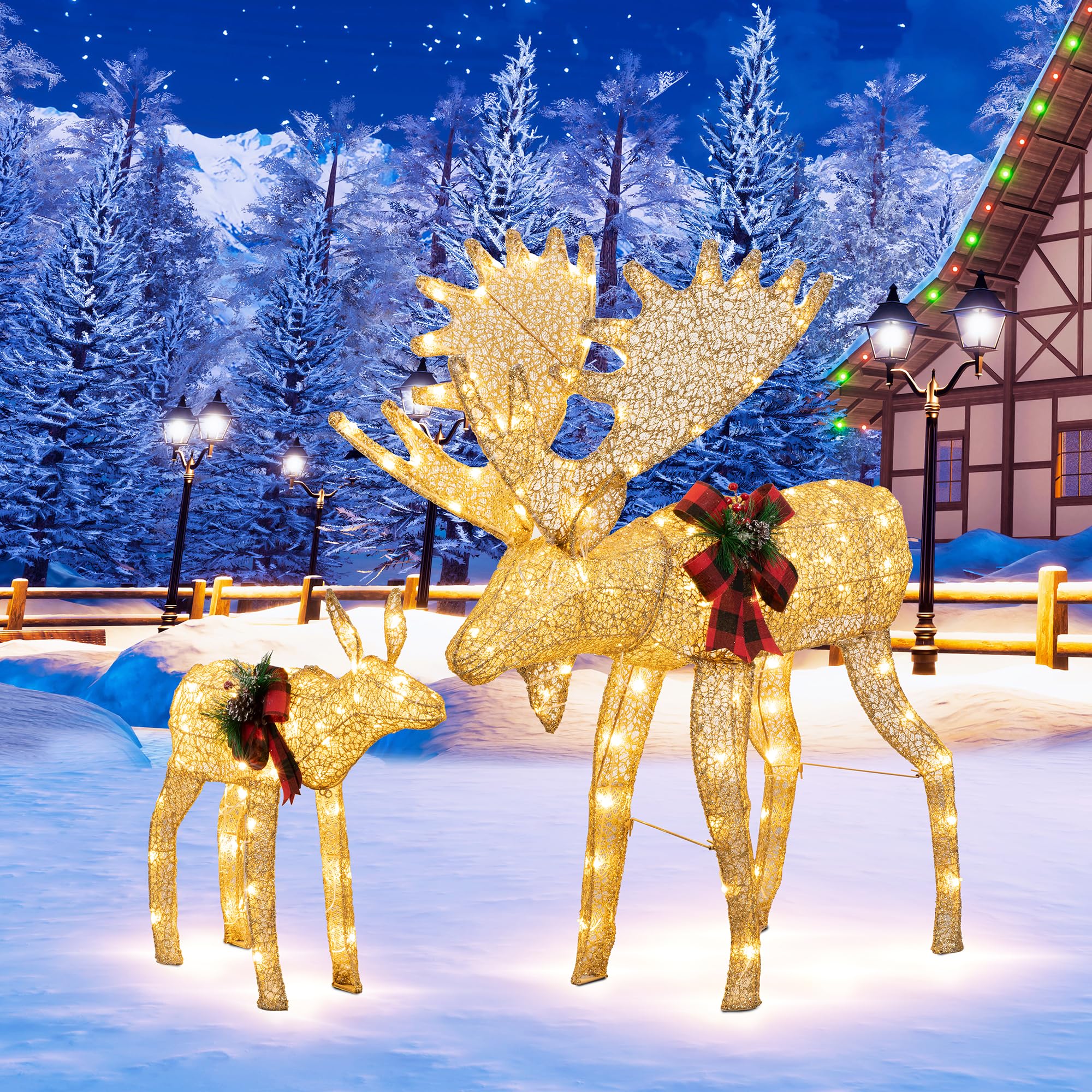 Amazon.com: Vongrasig 2-Piece 3D Lighted Christmas Reindeer Family, Pre ...