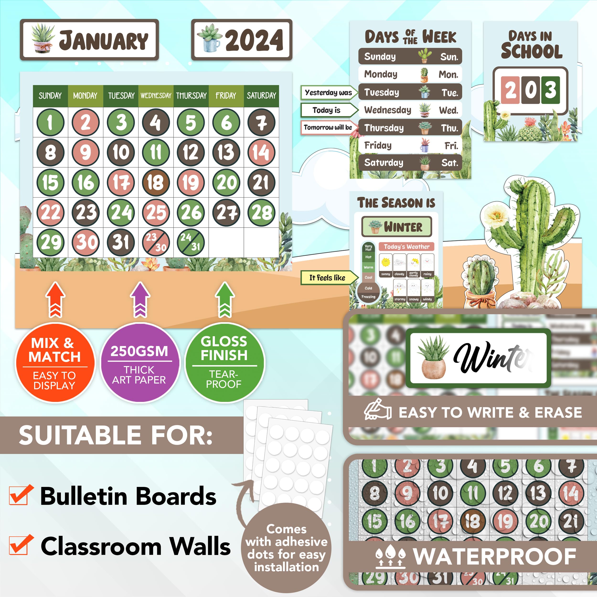 Snapklik.com : Decorably 137 Pcs Cutouts Cactus Preschool Calendar ...