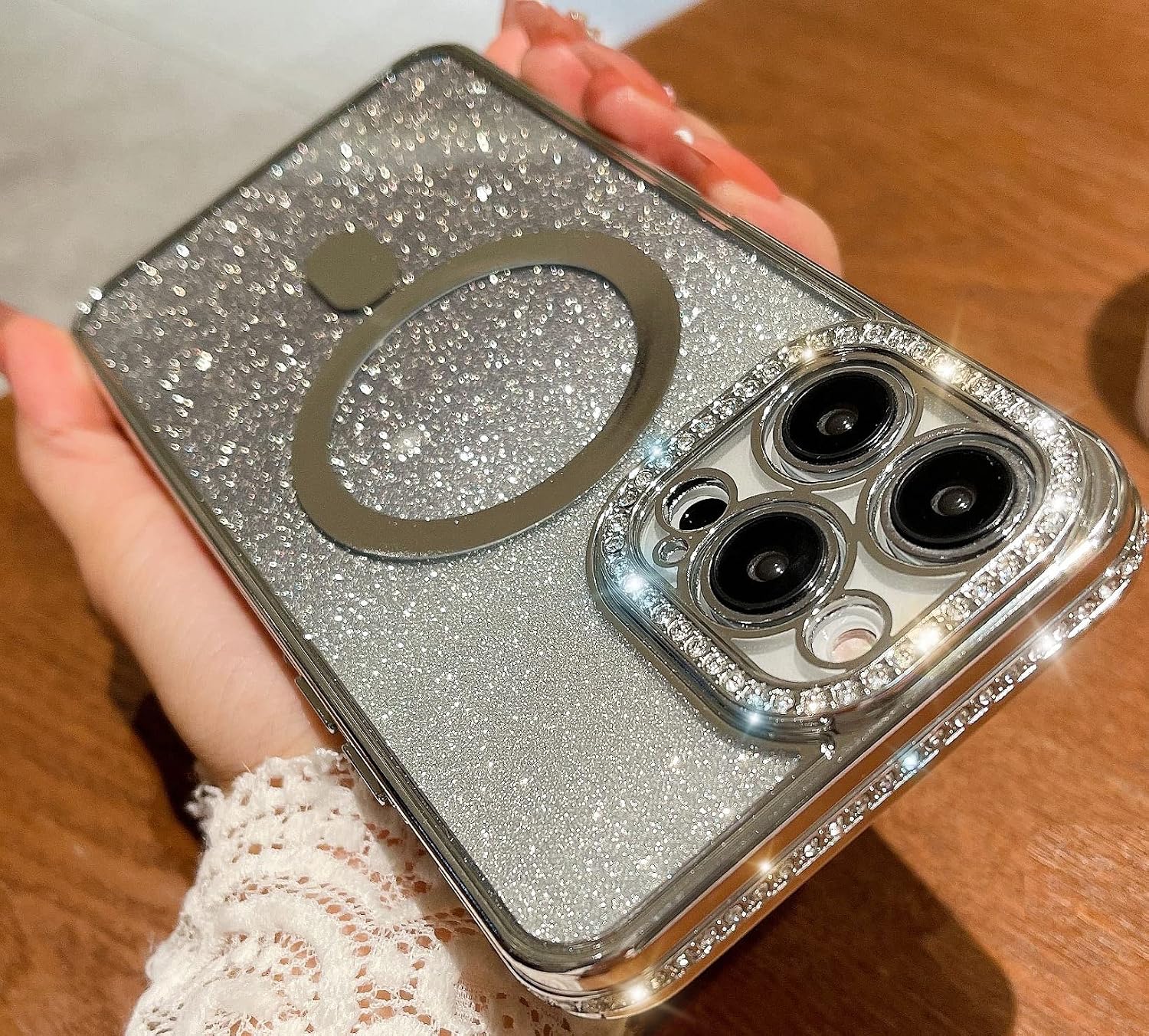 wahhle for iPhone 12 Pro Max Magnetic Glitter Case, Luxury Plating Cute ...