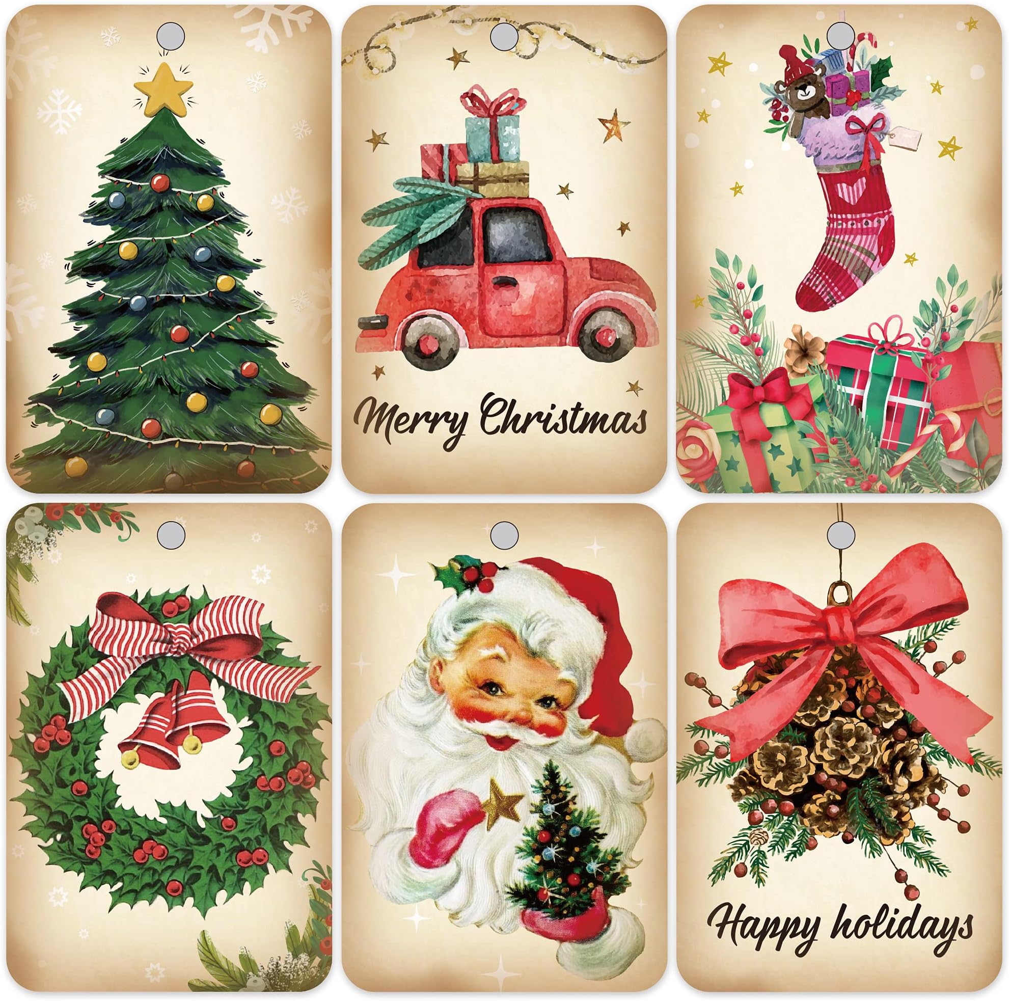 Amazon.com: 60 Vintage Holiday Gift Tags with String and Santa Claus ...
