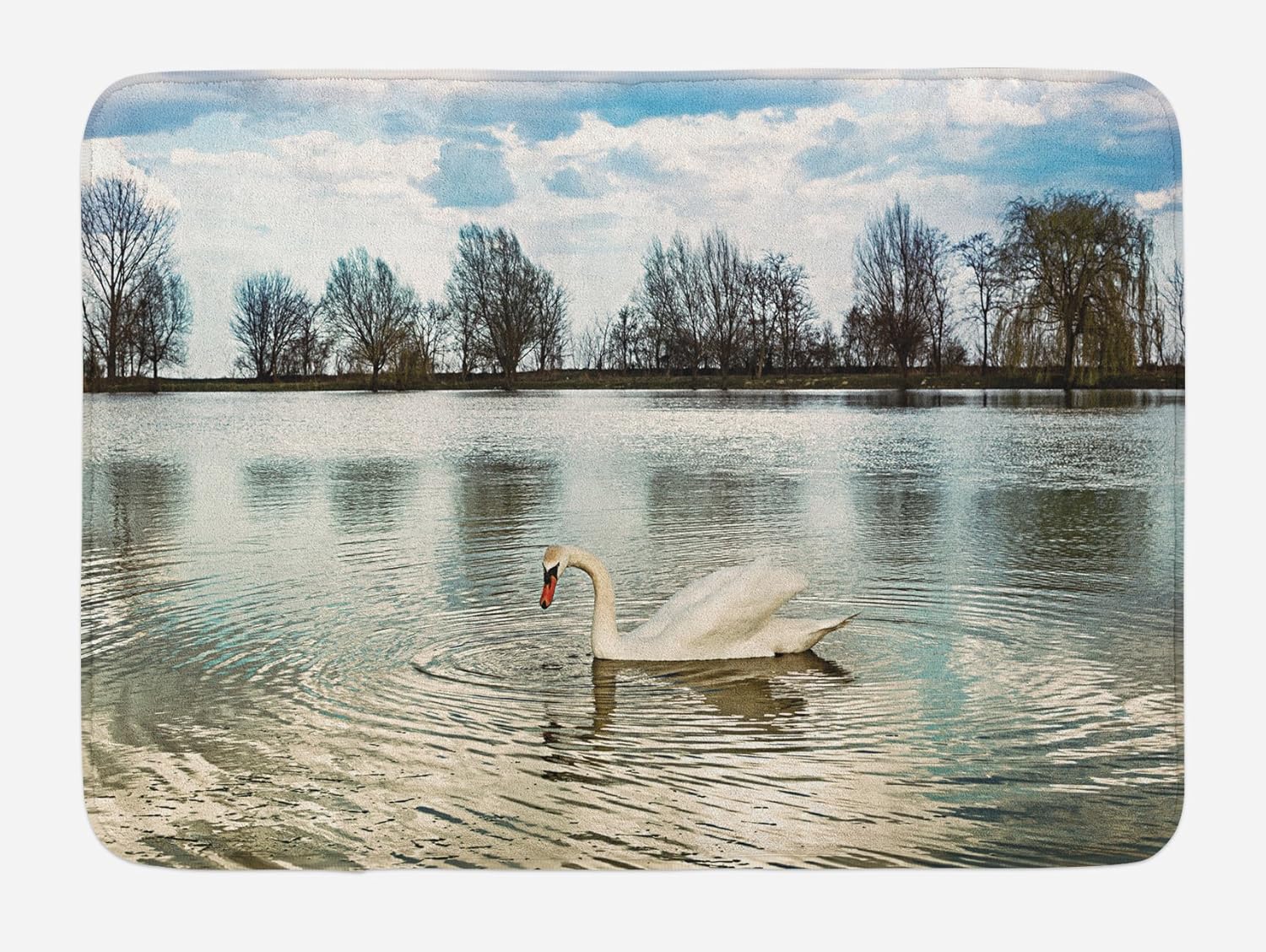 Amazon.com: Lunarable Swan Bath Mat, Swan Swimming Alone Water ...