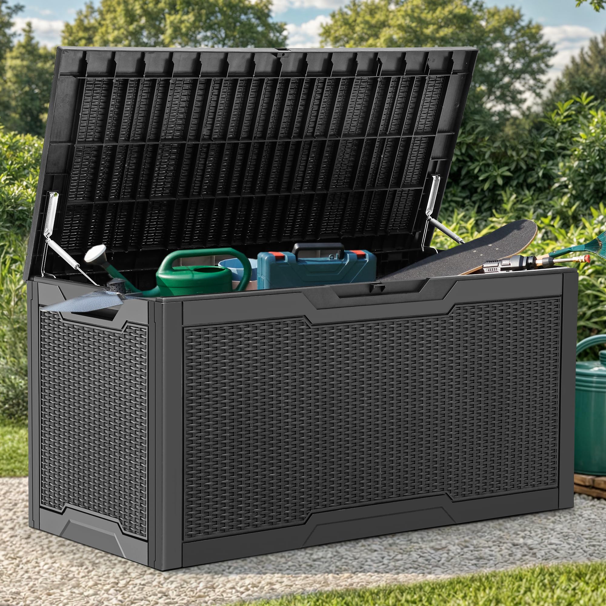 Outdoor Large Plastic Containers Large Weatherproof Slate Grey Rattan