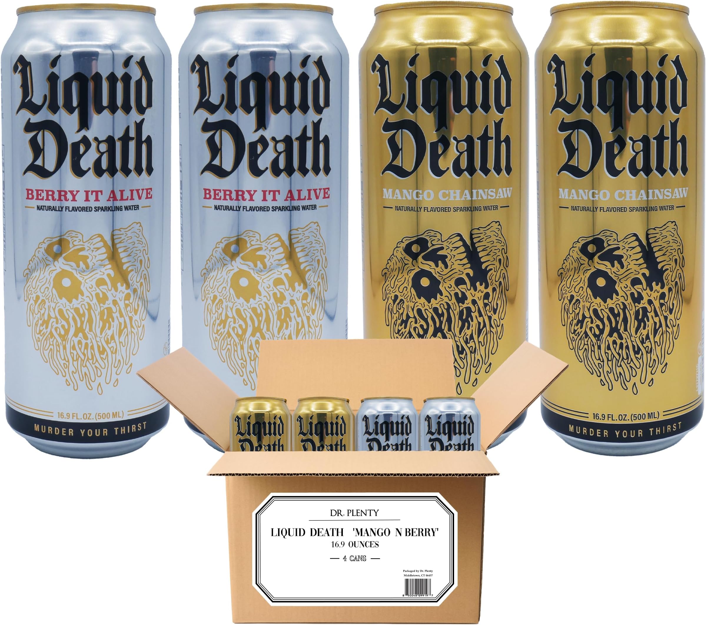 Amazon.com: Liquid Death Combo Pack (4 Cans) - 16.9oz Mixed Pack Mango ...