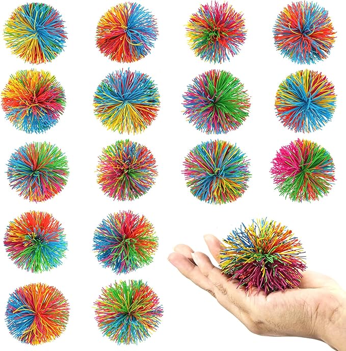 Bomtop 16 Stück Stringy Balls - Wuschelball, Sensory Fidget Rainbow ...