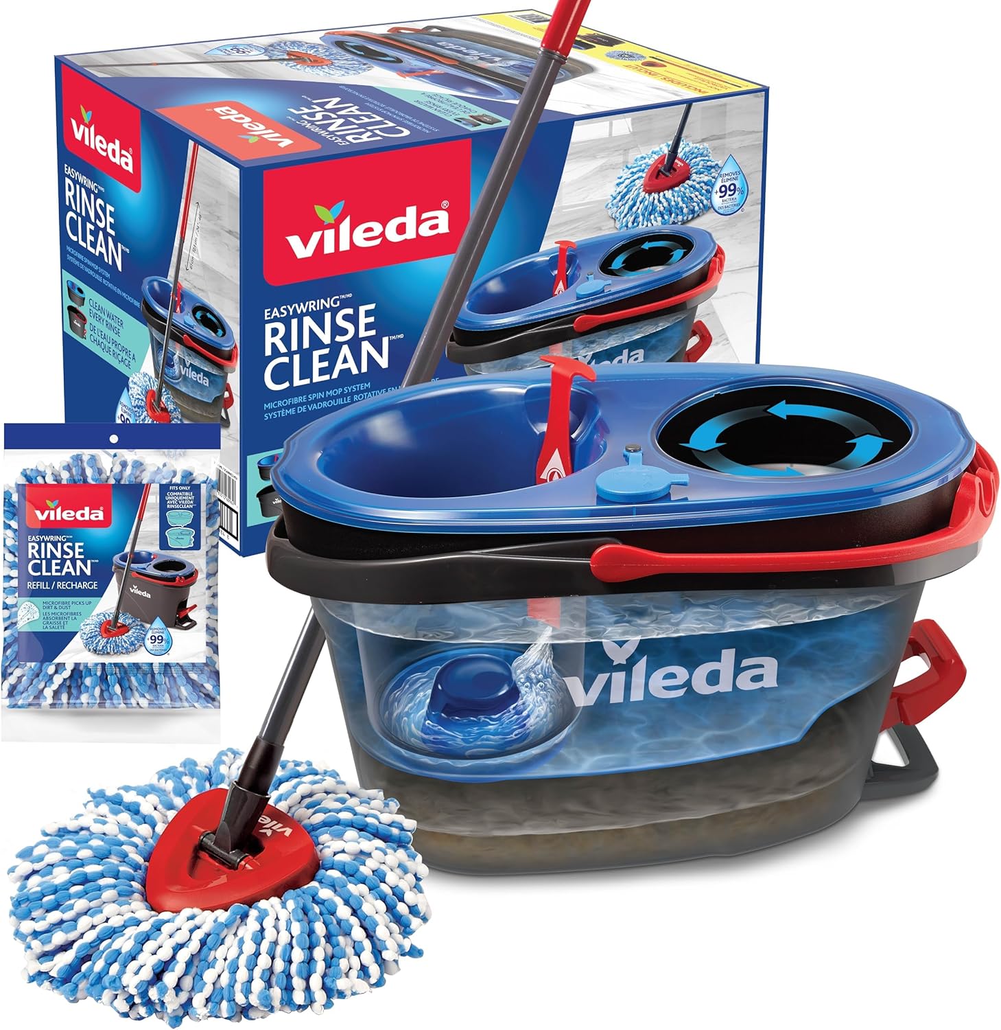 Vileda EasyWring RinseClean Spin Mop & Bucket System with 1 Extra ...