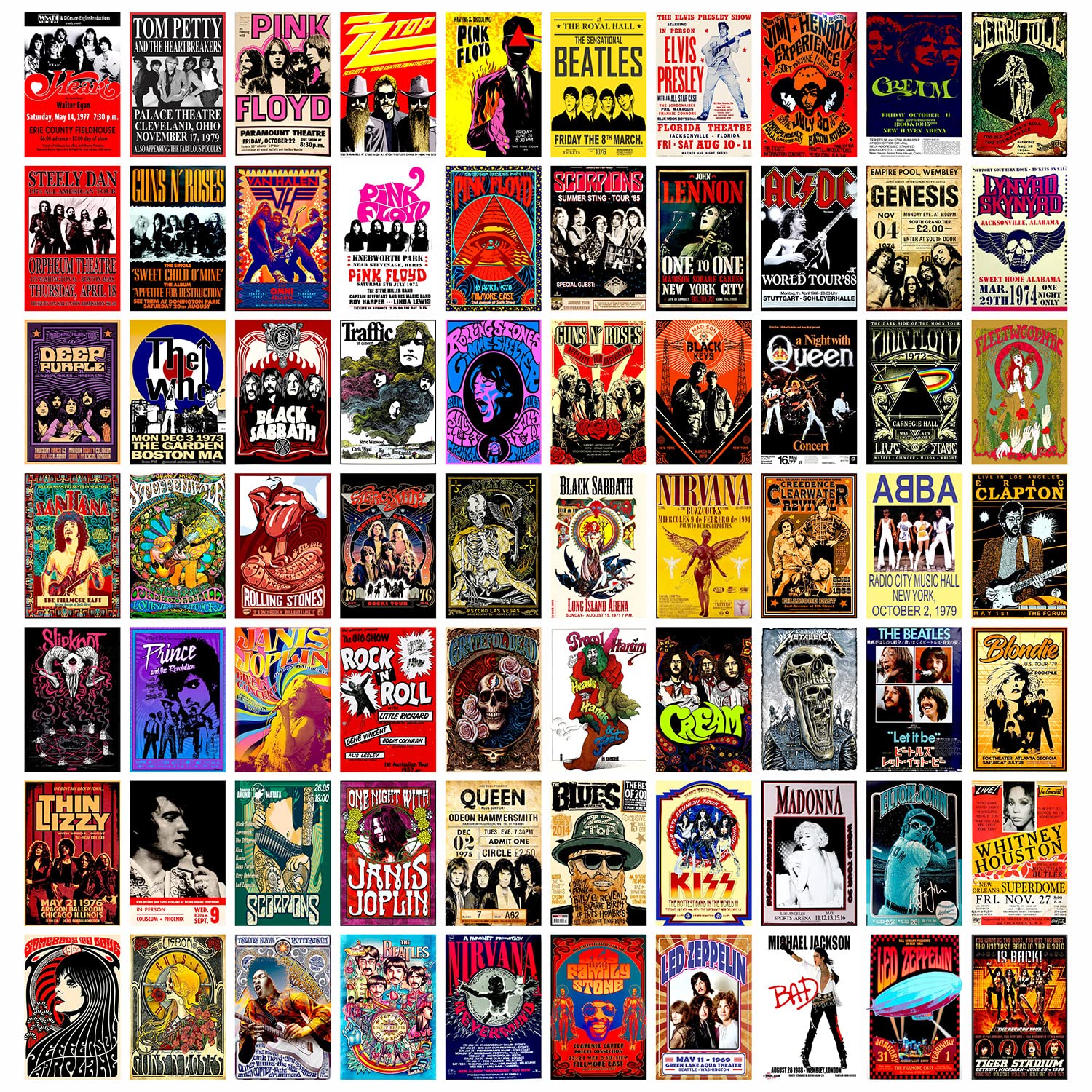 72Pcs Vintage Rock Band Posters Wall Collage Kit - Old Retro Music ...