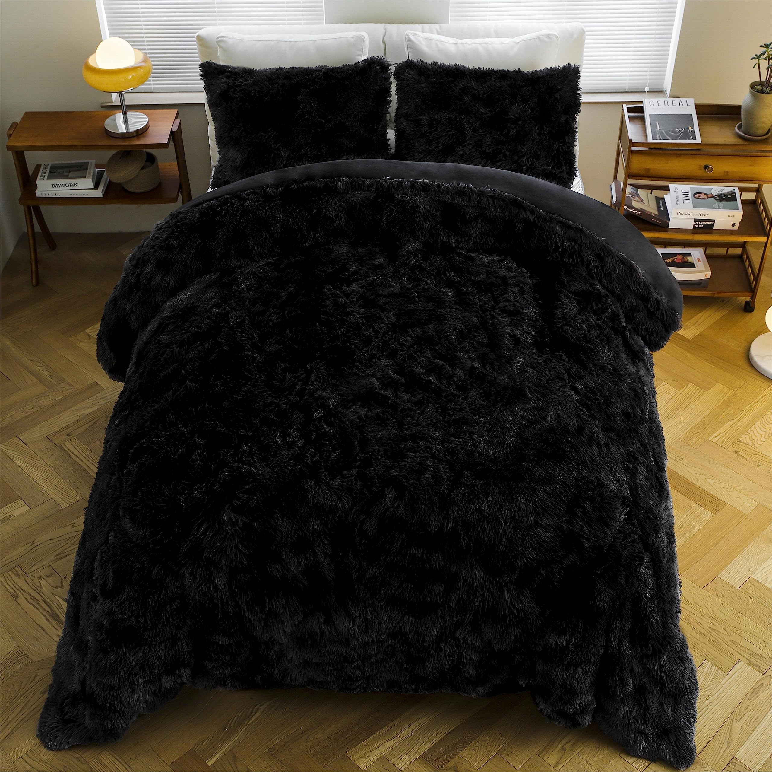 Amazon.com: Syalife Twin Shaggy Furry Comforter Set Bed Bedding Set ...