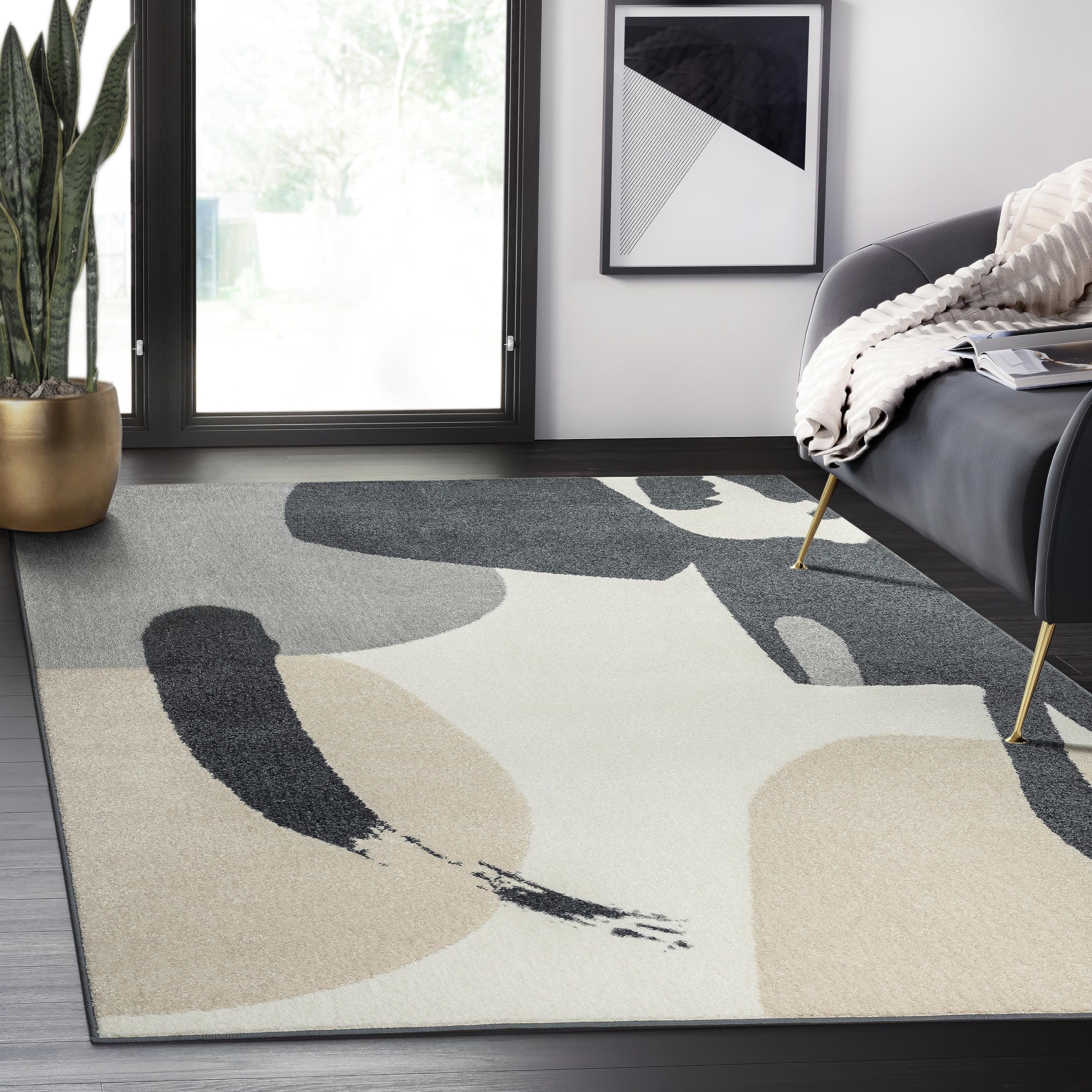 Amazon.com: Abani Nuevo Beige Black Swirls Modern Area Rug 5' x 8' for ...
