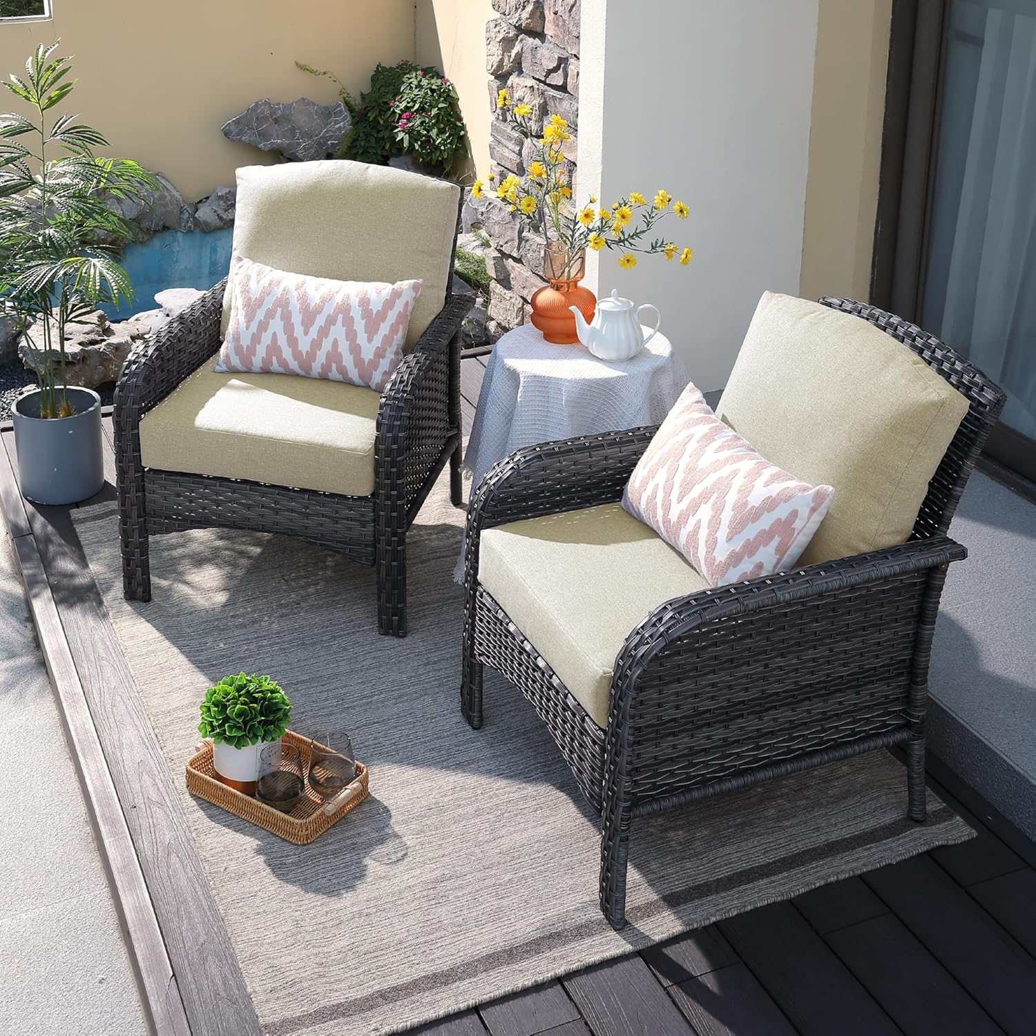 Amazon.com: ovios 2 Pieces Patio Furniture Set, Outdoor Wicker Chairs ...