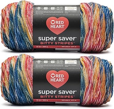 Red Heart Super Saver Bitty Stripes Sunset Beach Yarn - 2 Pack of 10oz ...
